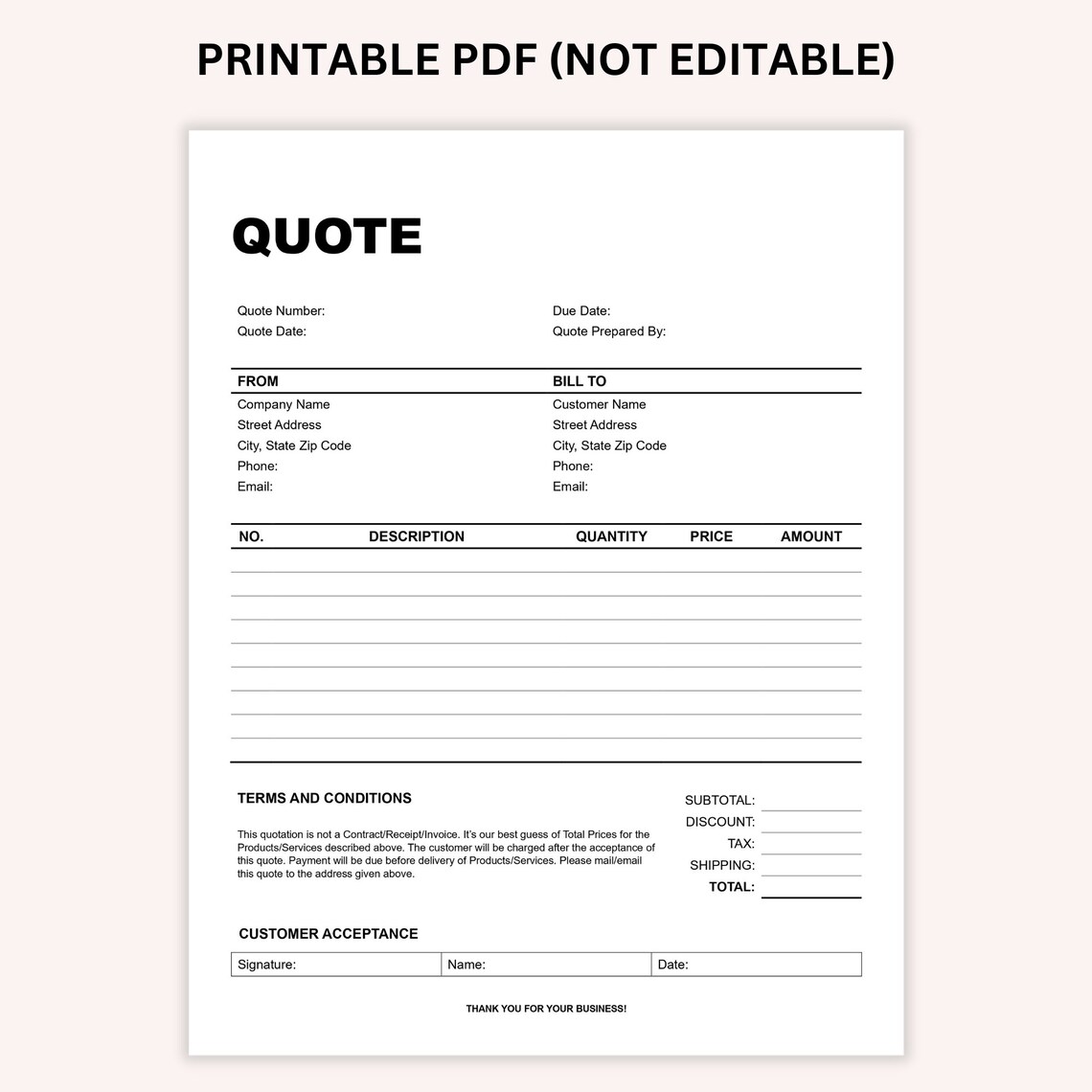 Editable Quote Template, Quote Form, Job Quote, Estimate Template ...