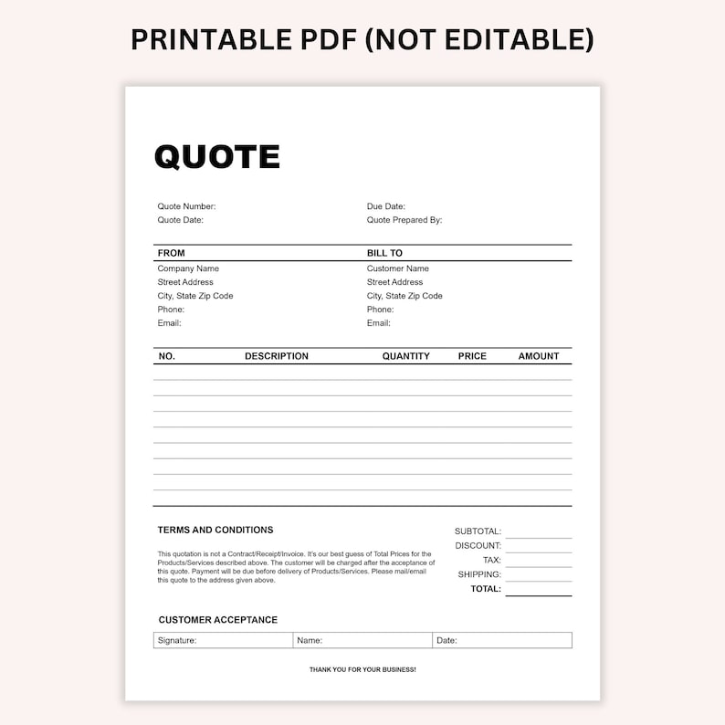 Editable Quote Template, Quote Form, Job Quote, Estimate Template ...