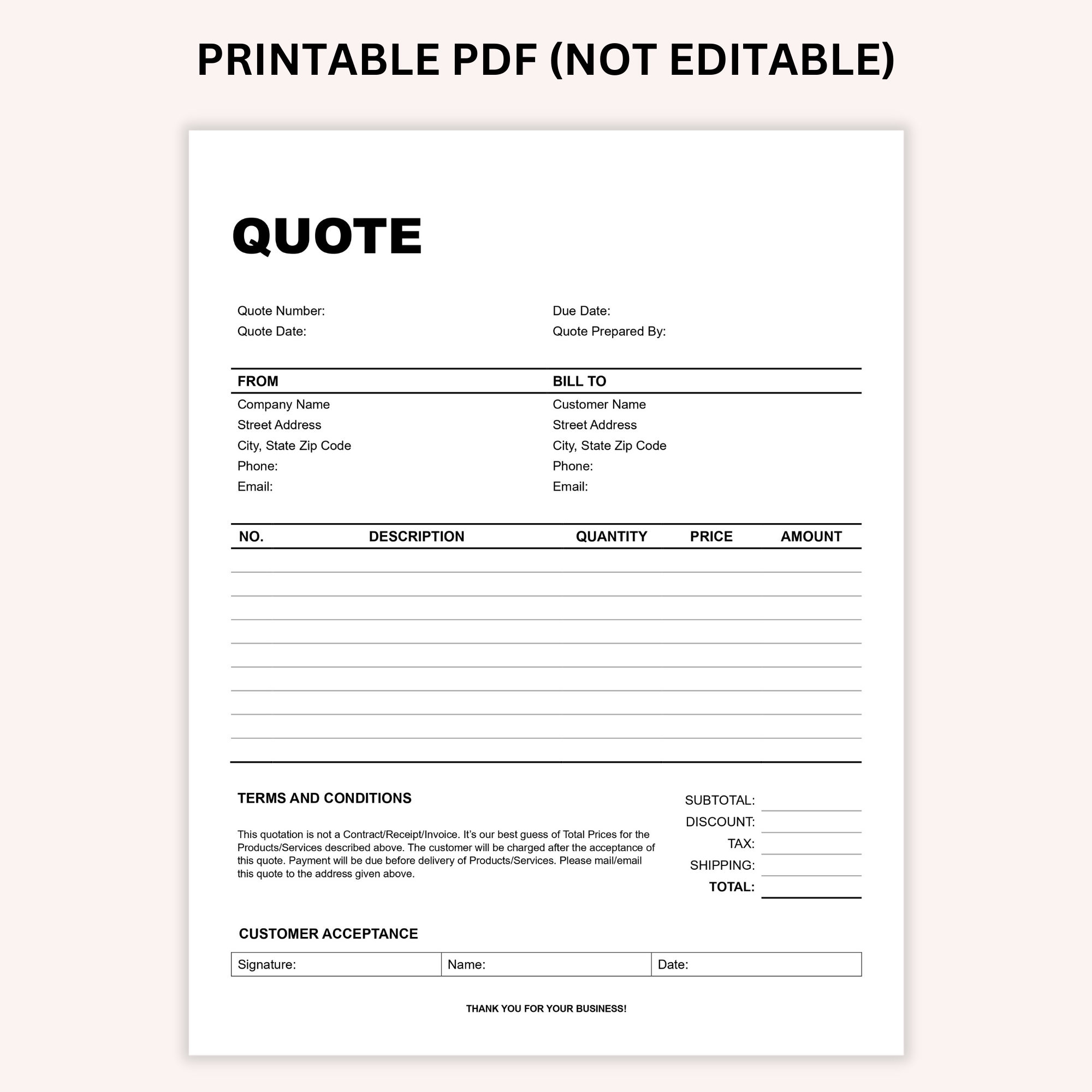 Editable Quote Template, Quote Form, Job Quote, Estimate Template ...