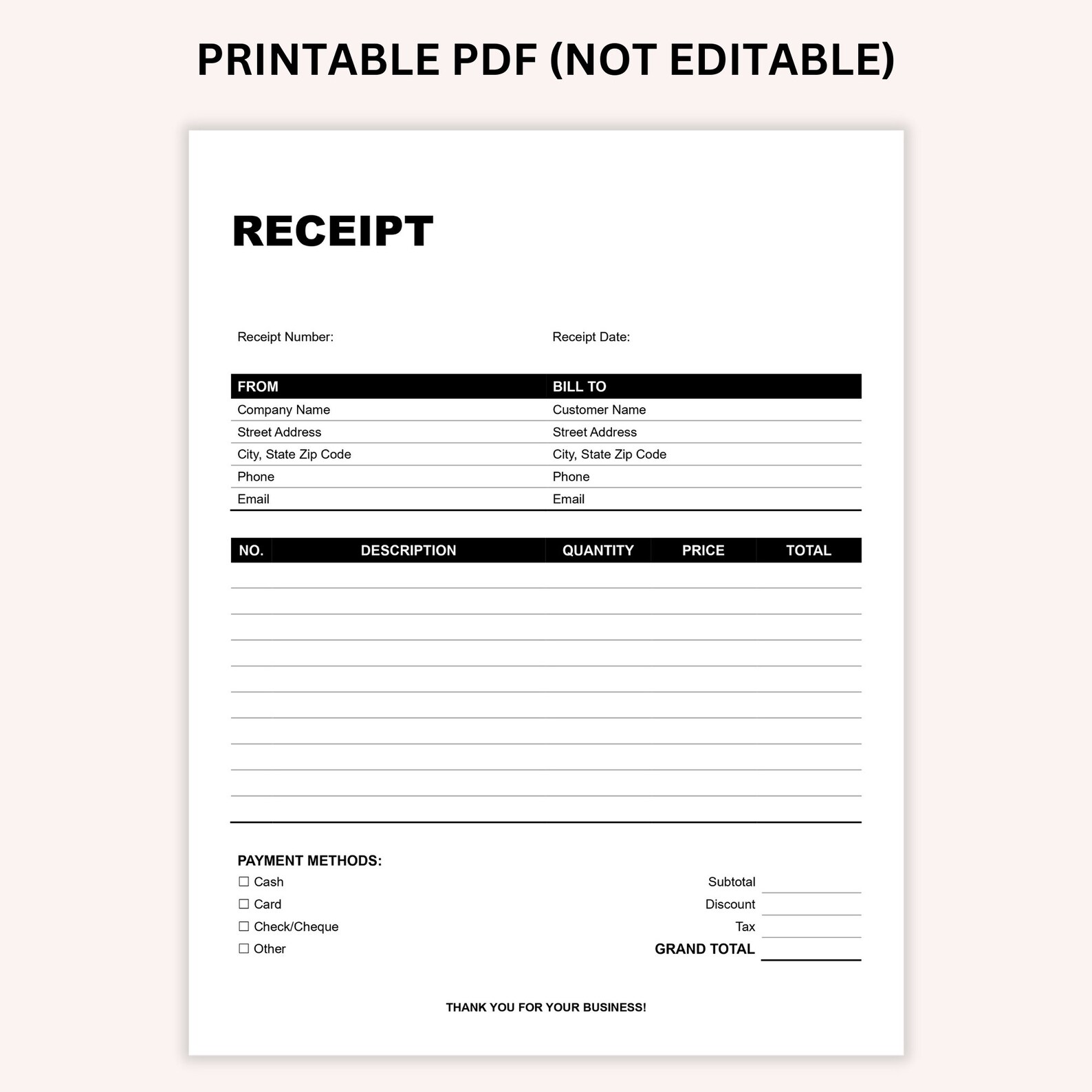 Editable Receipt Template, Business Receipt, Billing Template, Receipt ...