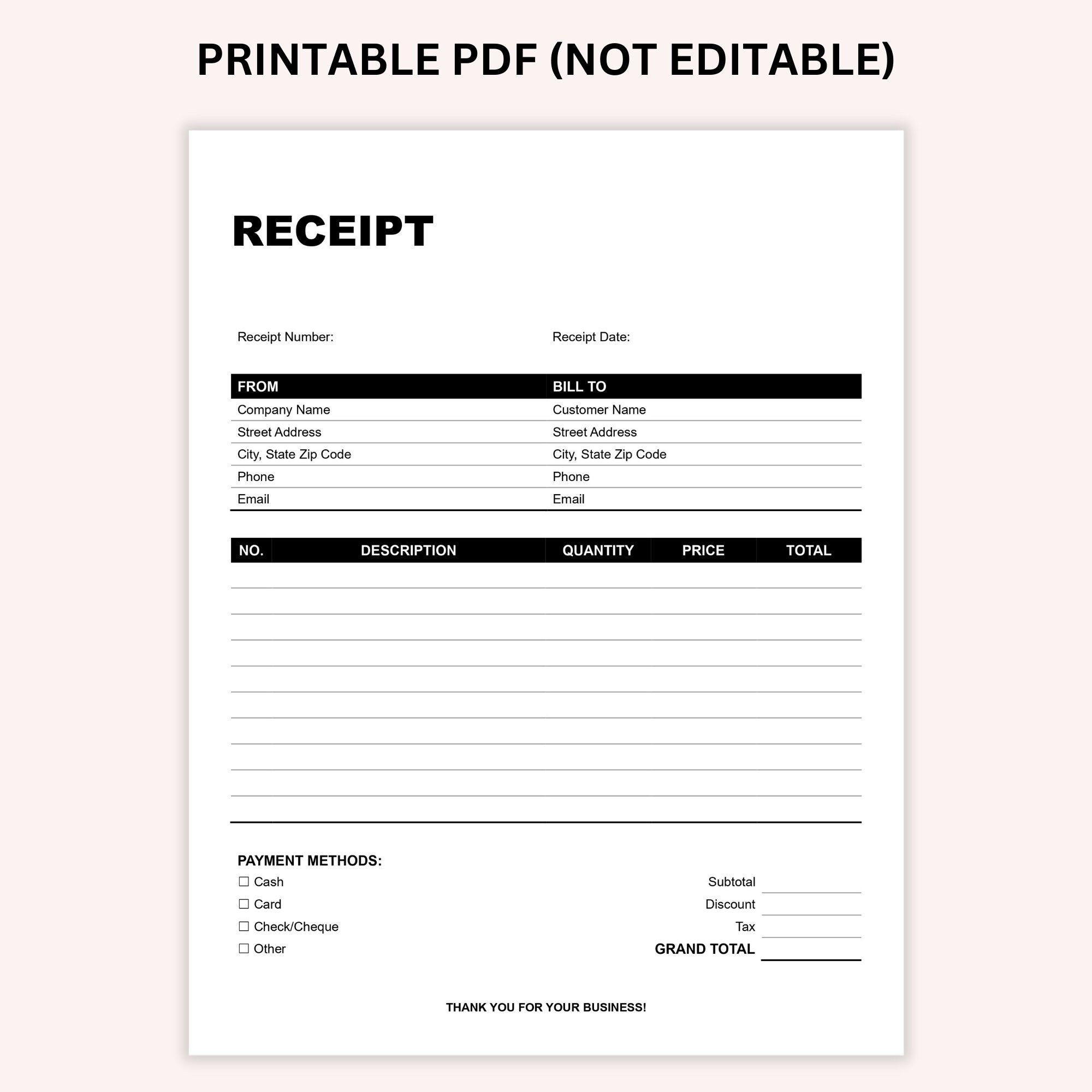 Editable Receipt Template, Business Receipt, Billing Template, Receipt ...