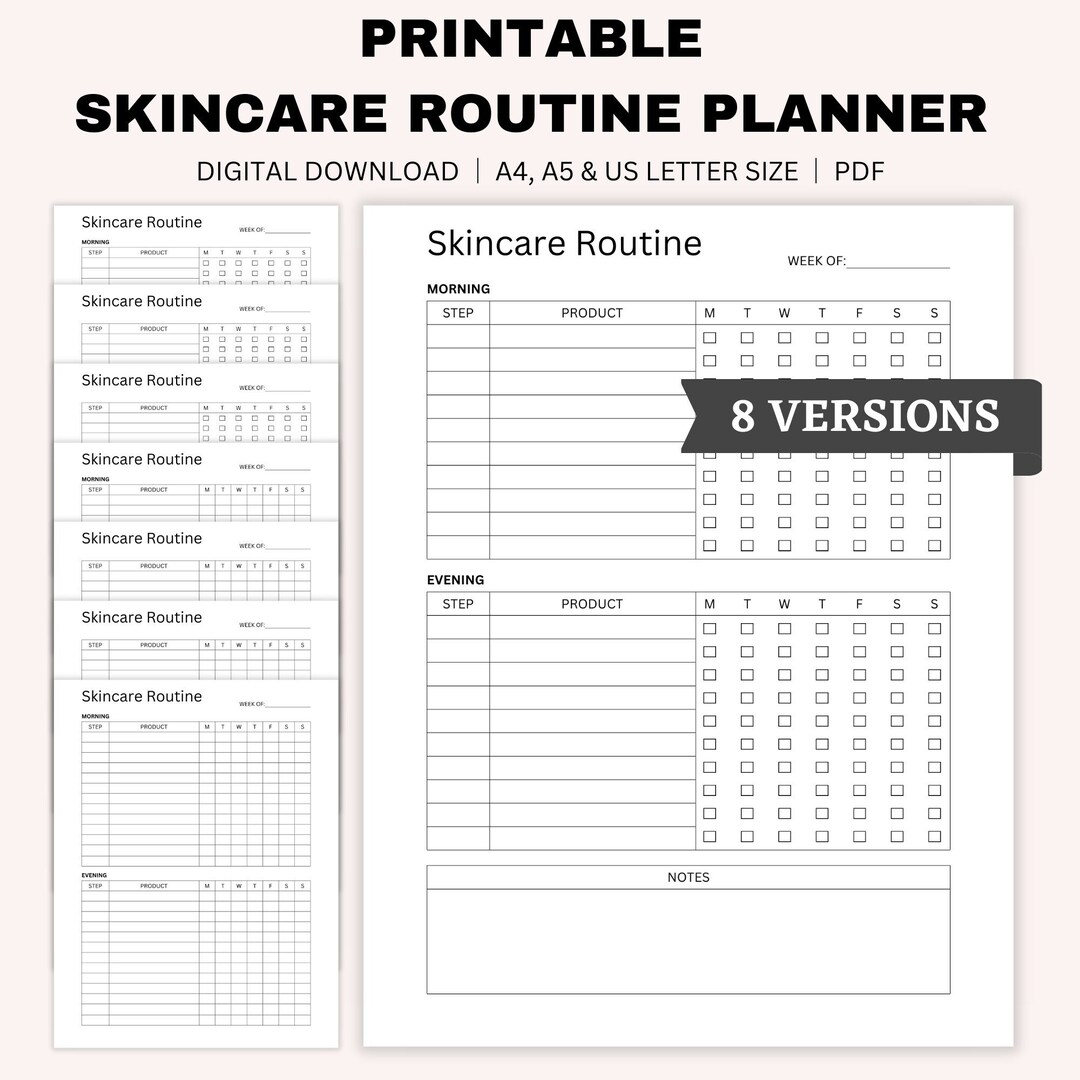 Printable Skincare Routine Planner, Daily Self Care Planner, Beauty ...
