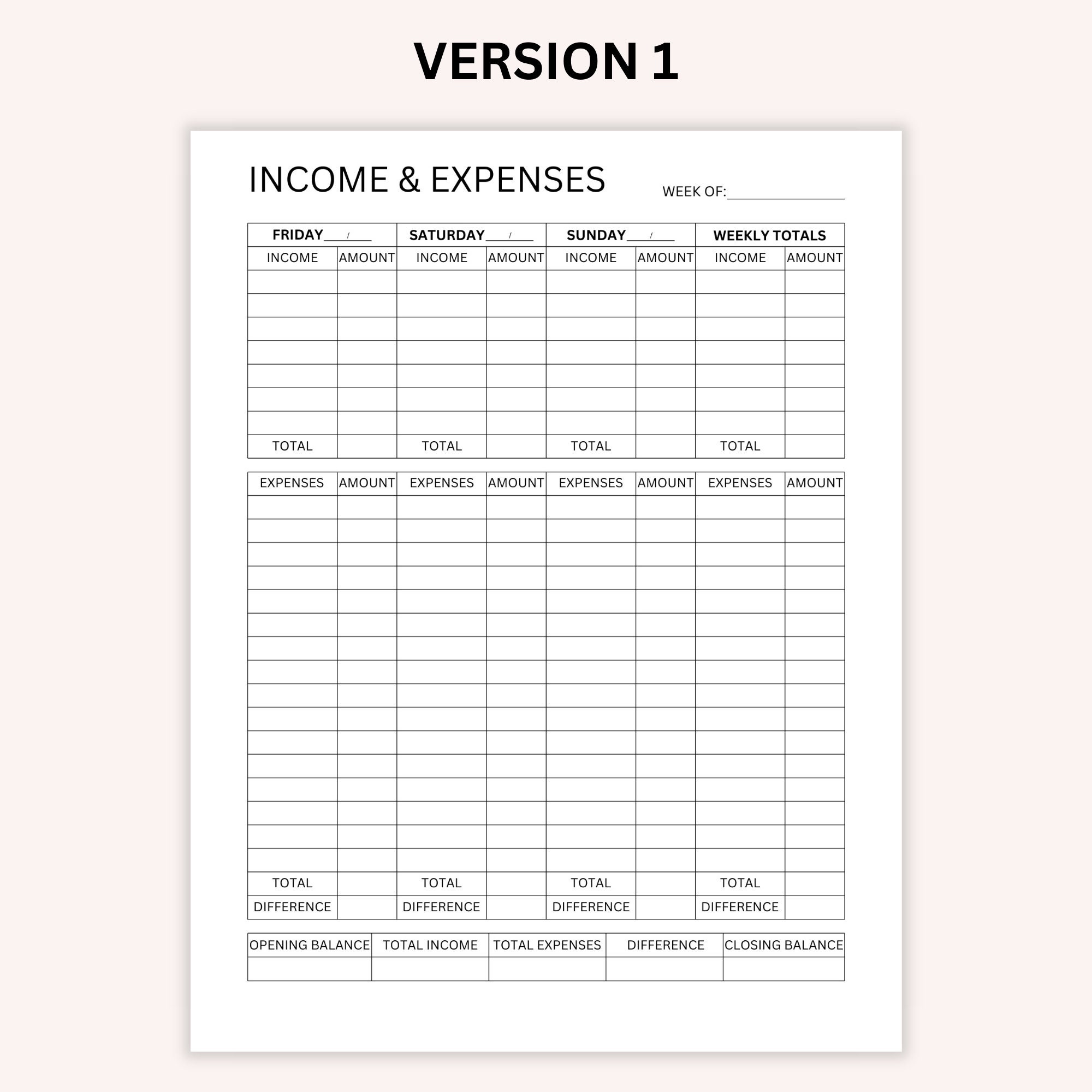 Printable Income & Expenses Tracker, Spending Tracker, Money Tracker ...