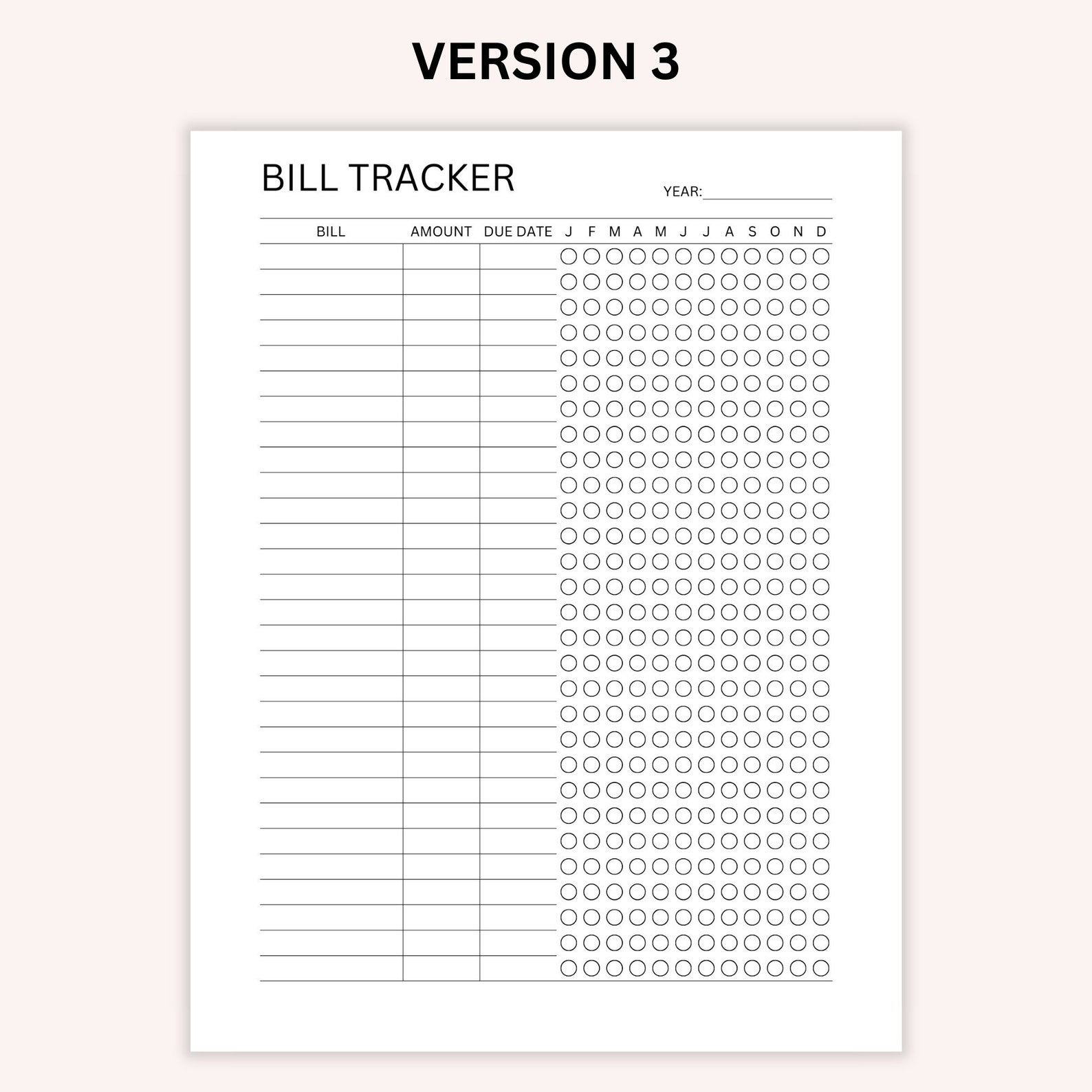 Printable Bill Tracker, Yearly Bill Payment, Expense Tracker, Bill Log ...