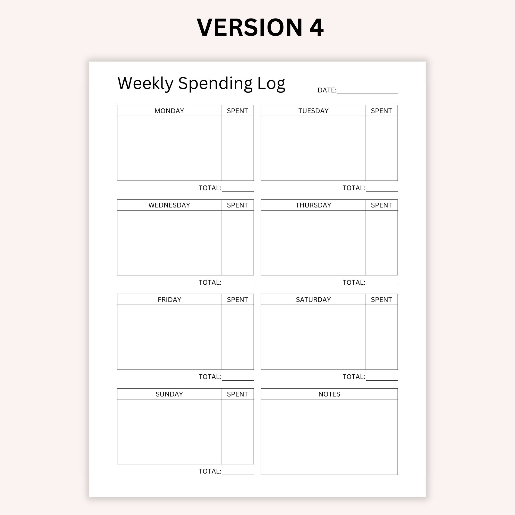 Printable Weekly Spending Log, Expense Tracker, Purchase Recorder ...