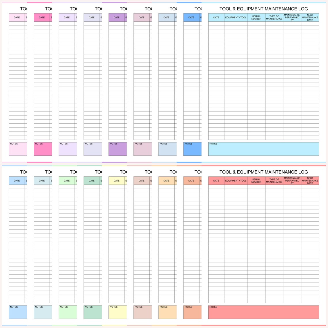 Editable Tool & Equipment Maintenance Log, Printable Equipment Repair ...