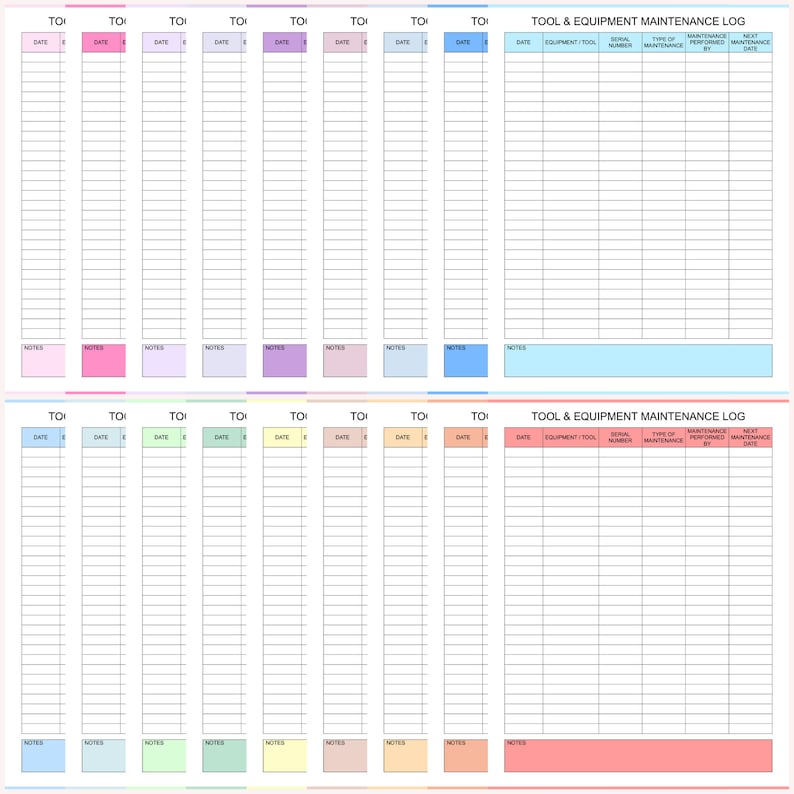 Editable Tool & Equipment Maintenance Log, Printable Equipment Repair ...