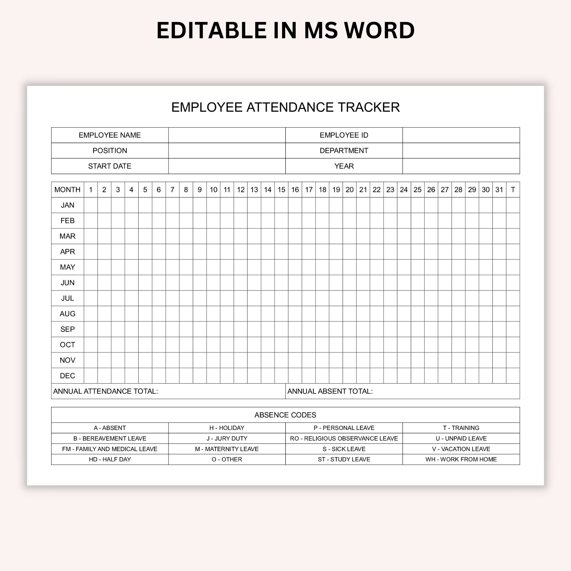 Editable Employee Attendance Tracker, Printable Daily Attendance Log ...