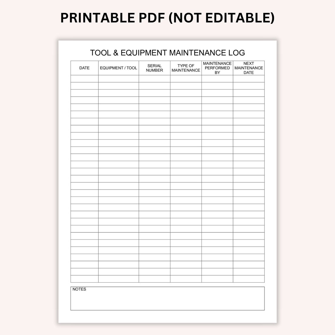 Editable Tool & Equipment Maintenance Log, Printable Equipment Repair ...