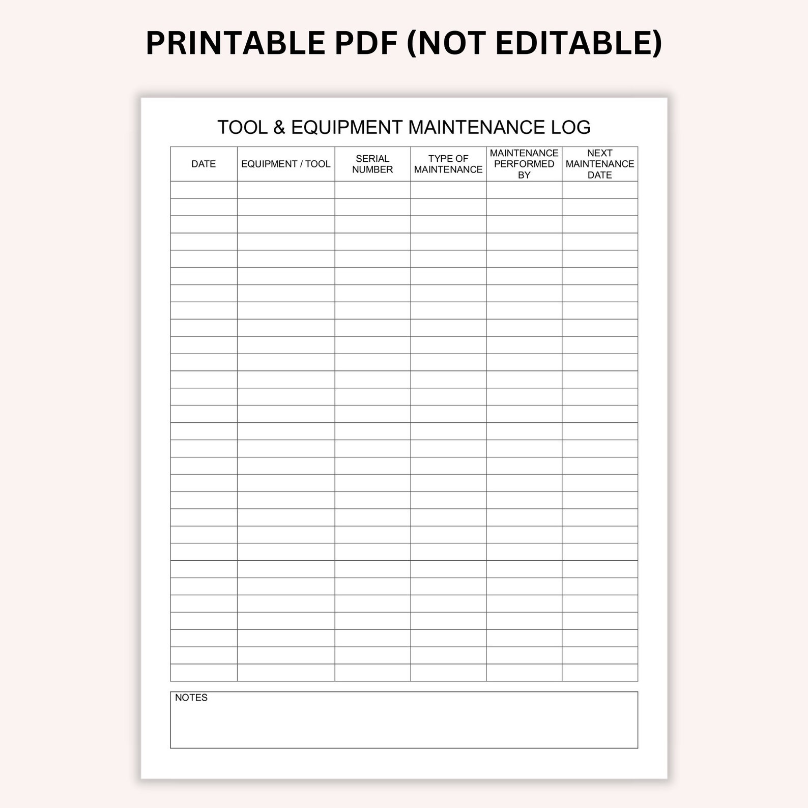 Editable Tool & Equipment Maintenance Log, Printable Equipment Repair ...