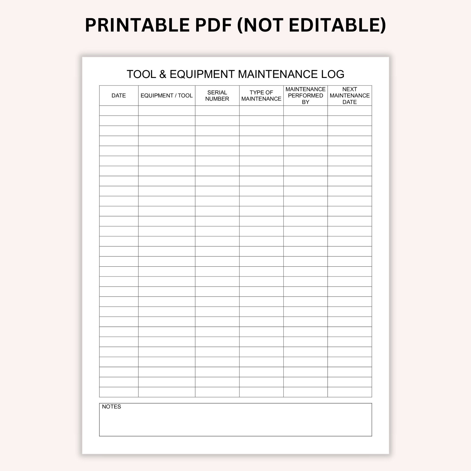 Editable Tool & Equipment Maintenance Log, Printable Equipment Repair ...