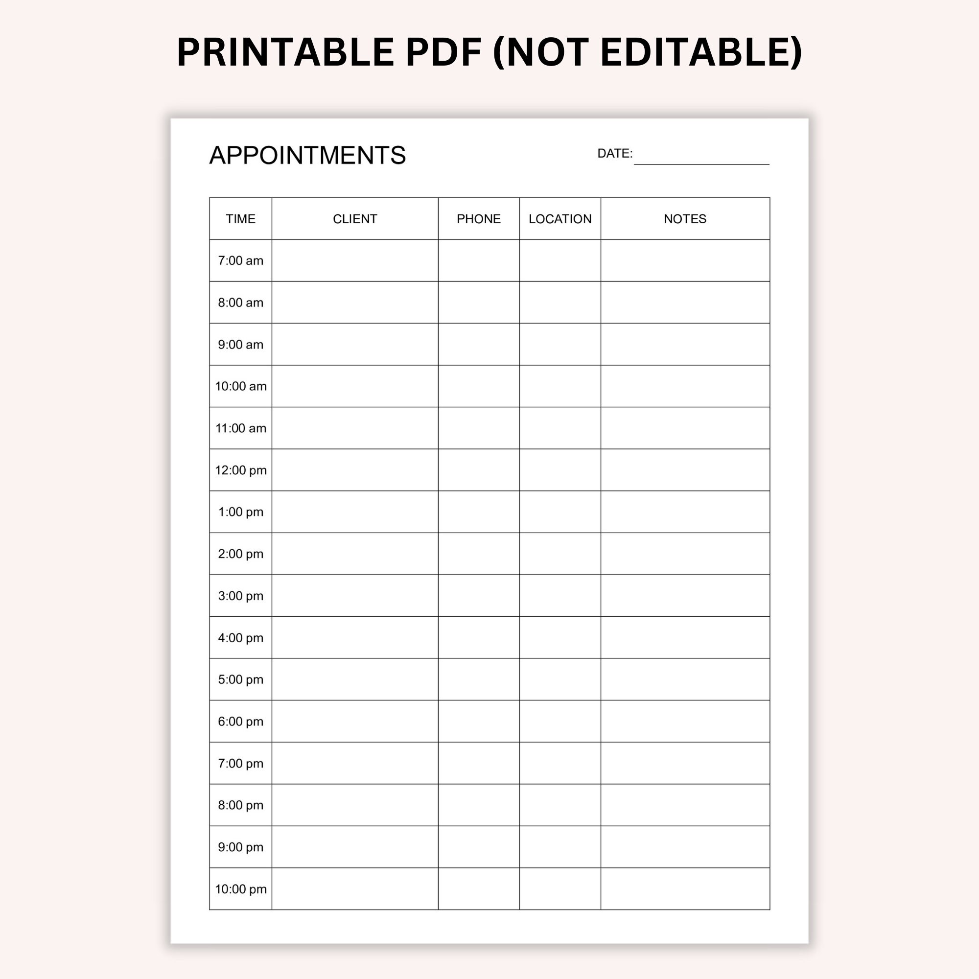 Editable Appointment Tracker, Printable Daily Appointment Log, Client ...