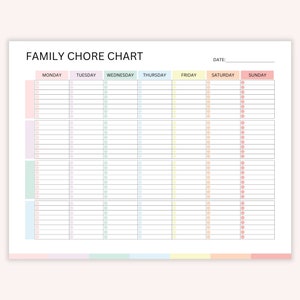 Printable Family Chore Chart, Chore Checklist, to Do List ...