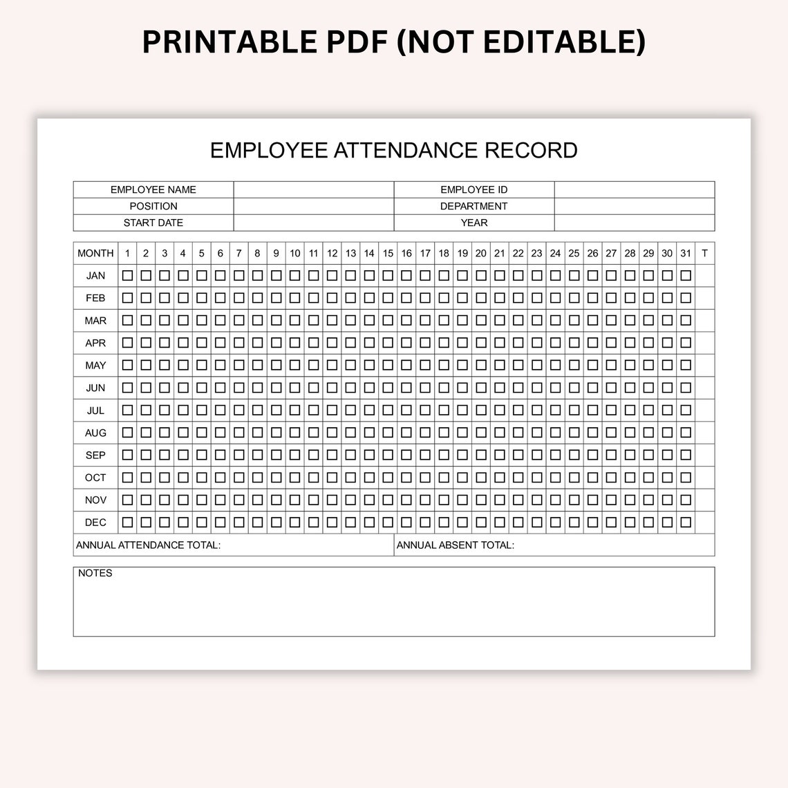 Editable Employee Attendance Record, Printable Absence Tracker ...