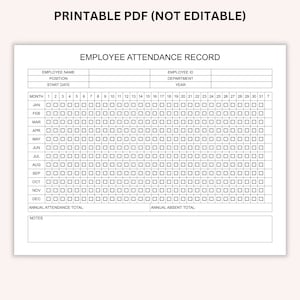 Editable Employee Attendance Record, Printable Absence Tracker ...