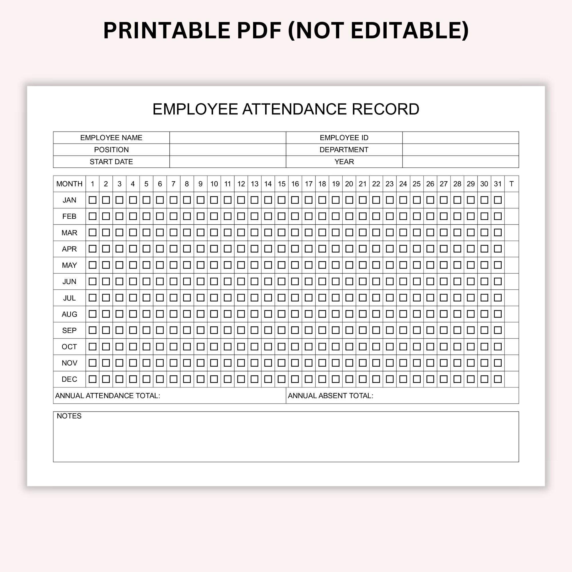 Editable Employee Attendance Record, Printable Absence Tracker ...