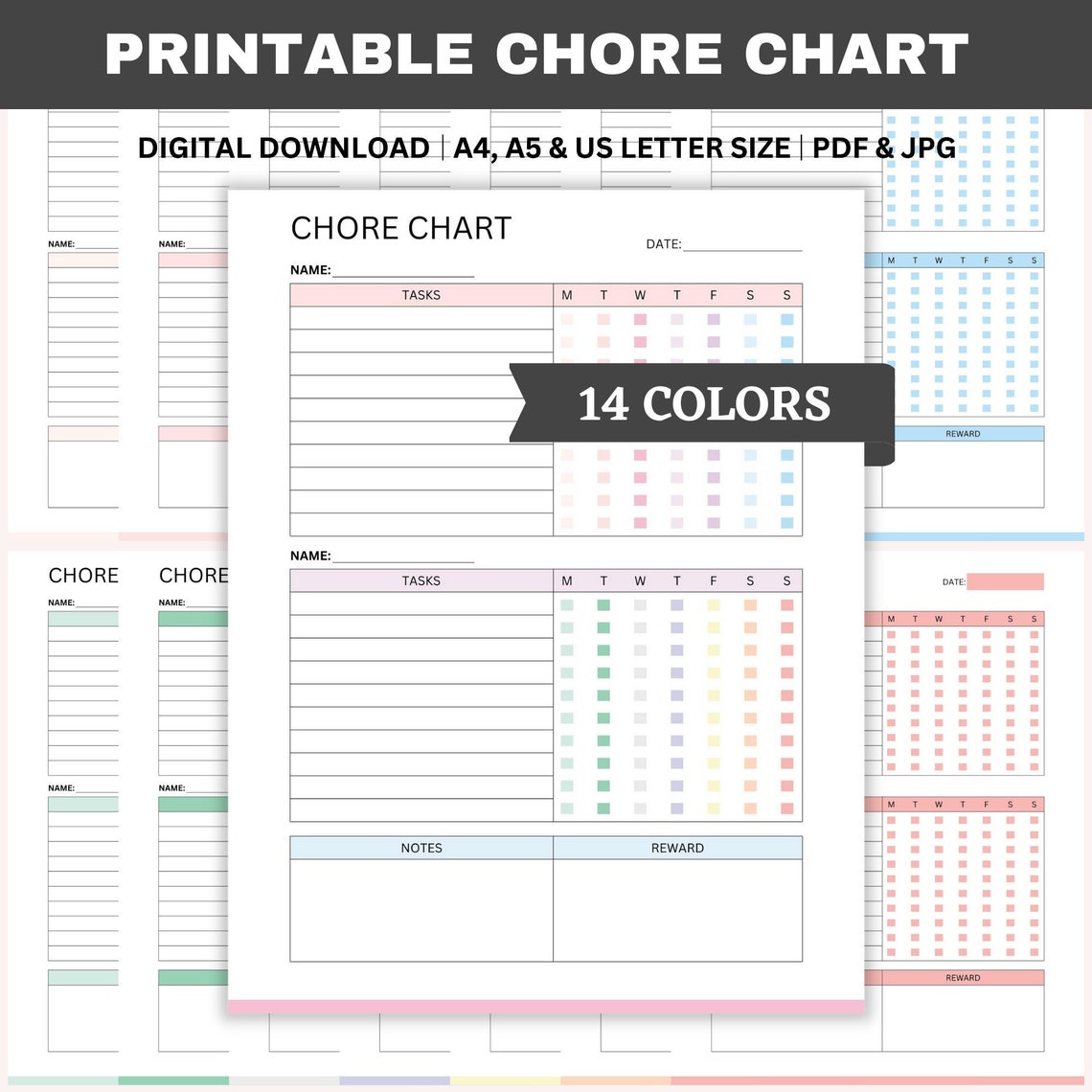 Printable Chore Chart, Kids Chore Checklist, Daily to Do List, Reward ...