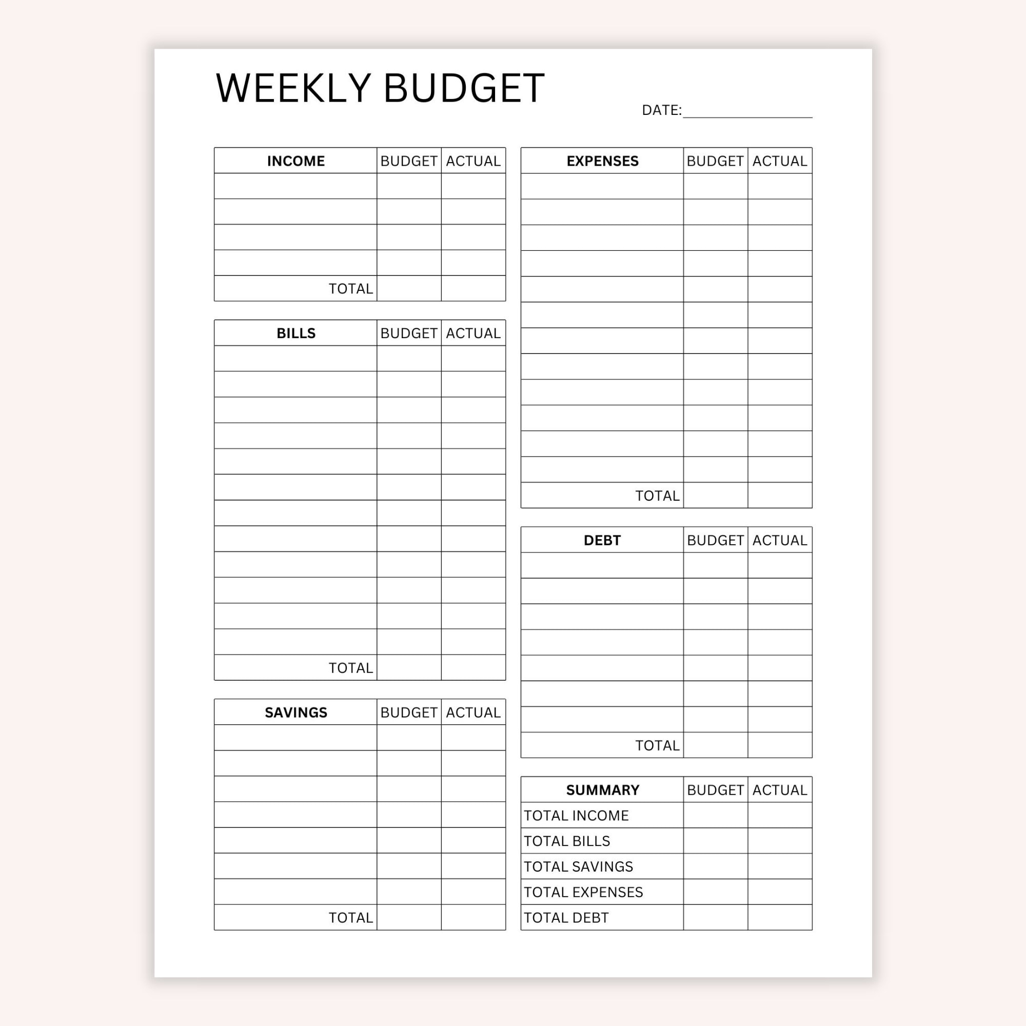 Printable Weekly Budget, Paycheck Budget, Personal Budget Planner, Bi ...