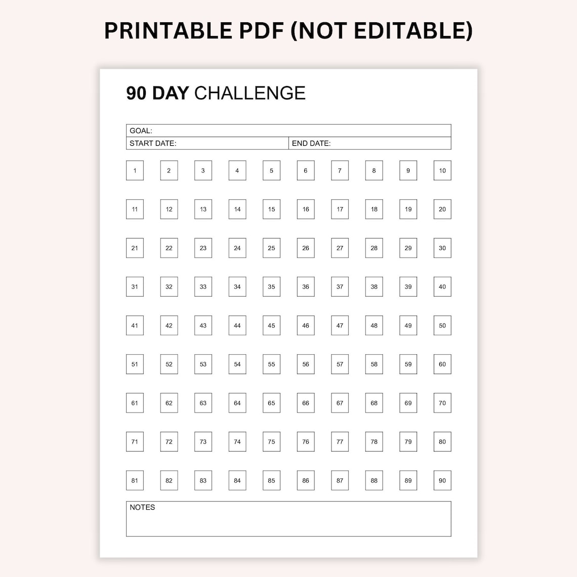 Editable 90 Day Challenge Tracker, 90 Day Goal Progress Tracker ...