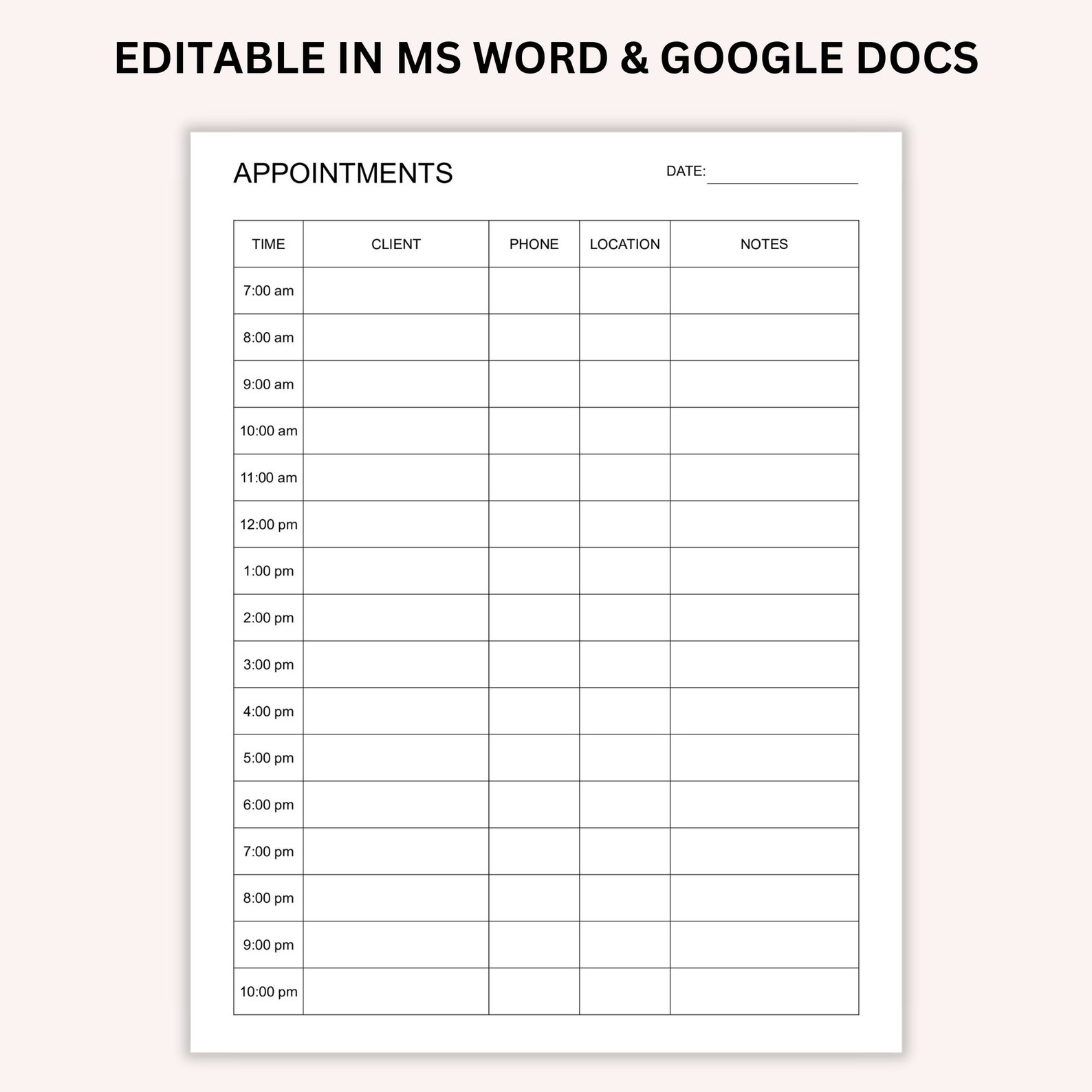 Editable Appointment Tracker, Printable Daily Appointment Log, Client ...