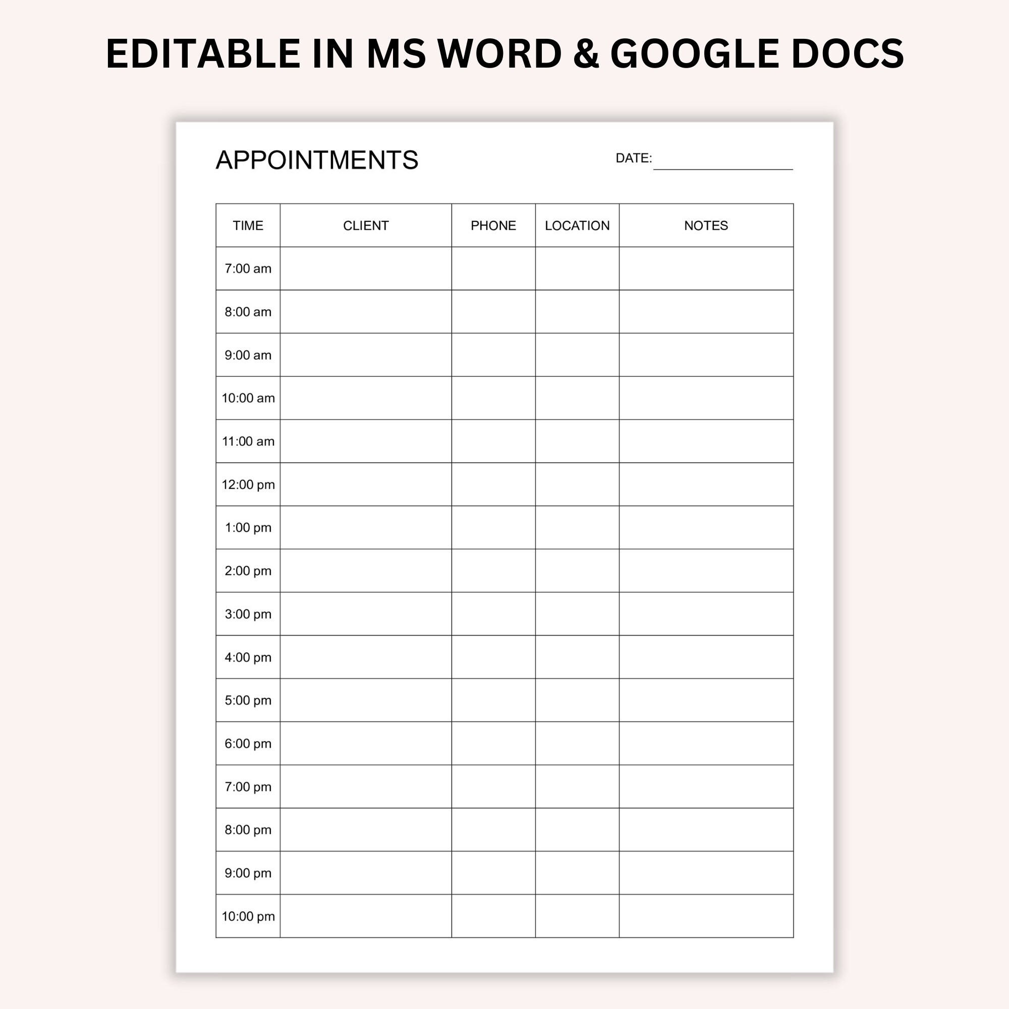 Editable Appointment Tracker, Printable Daily Appointment Log, Client ...