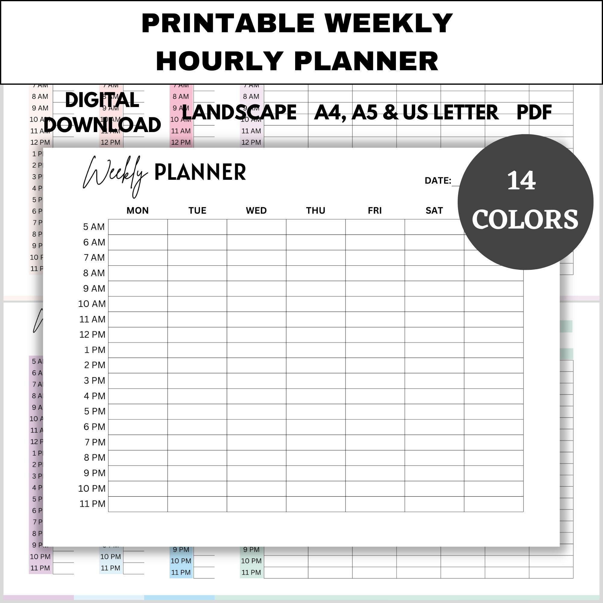 Printable Weekly Hourly Planner, Daily Planner, Weekly Schedule, Week ...