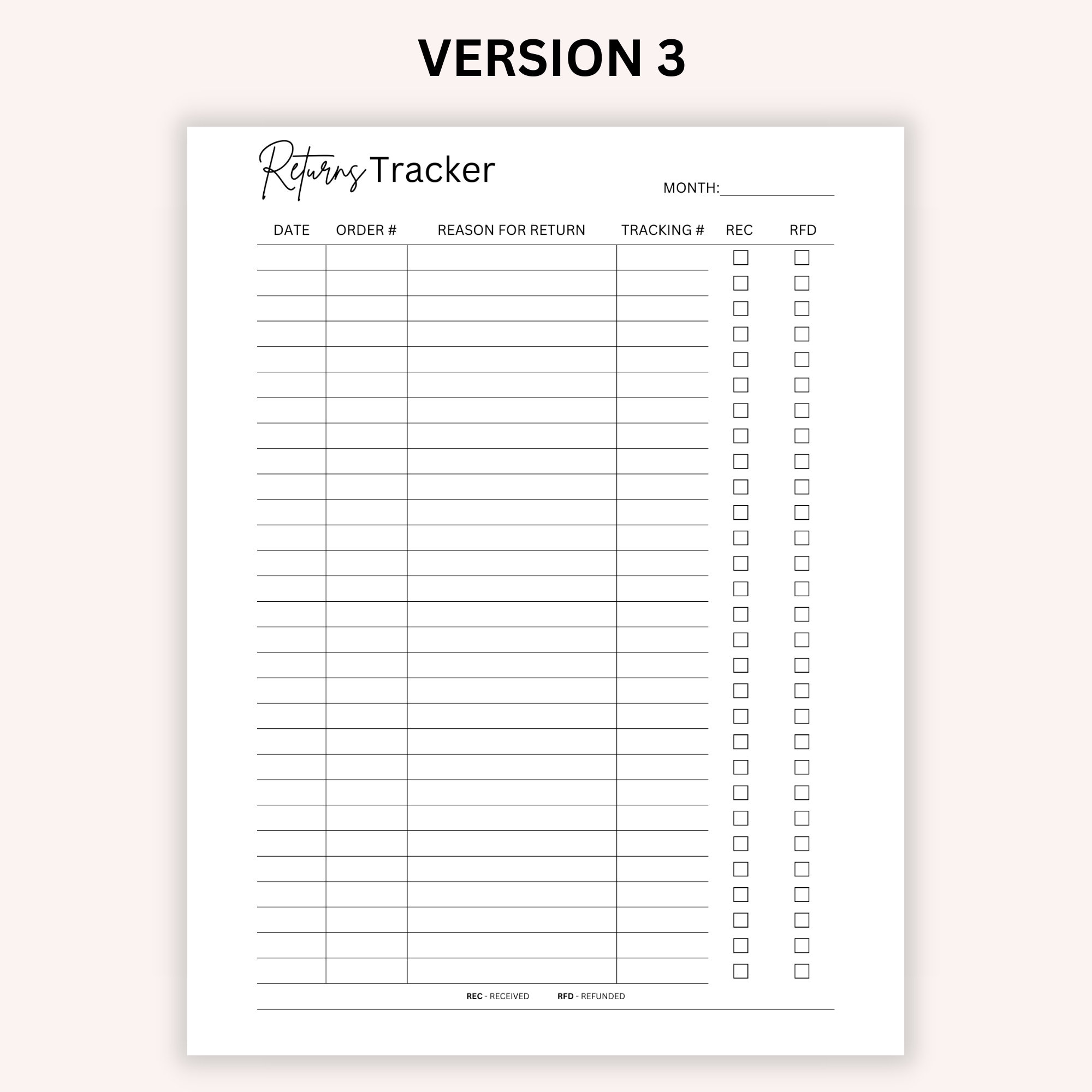 Printable Returns Tracker, Returns Template, Sales Tracking, Order ...