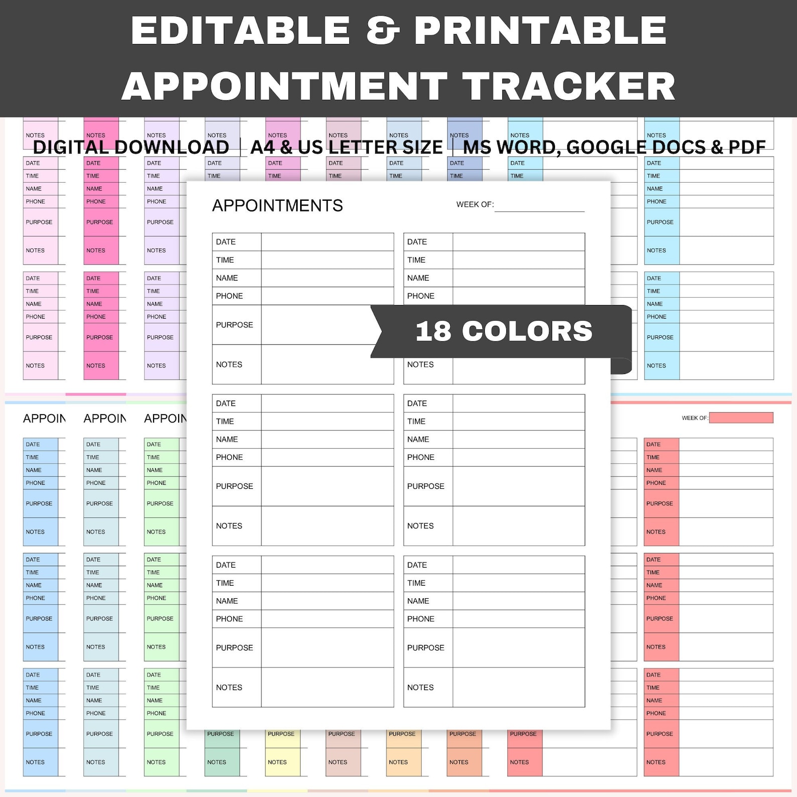 Editable Appointment Tracker, Printable Appointment Reminder, Client ...