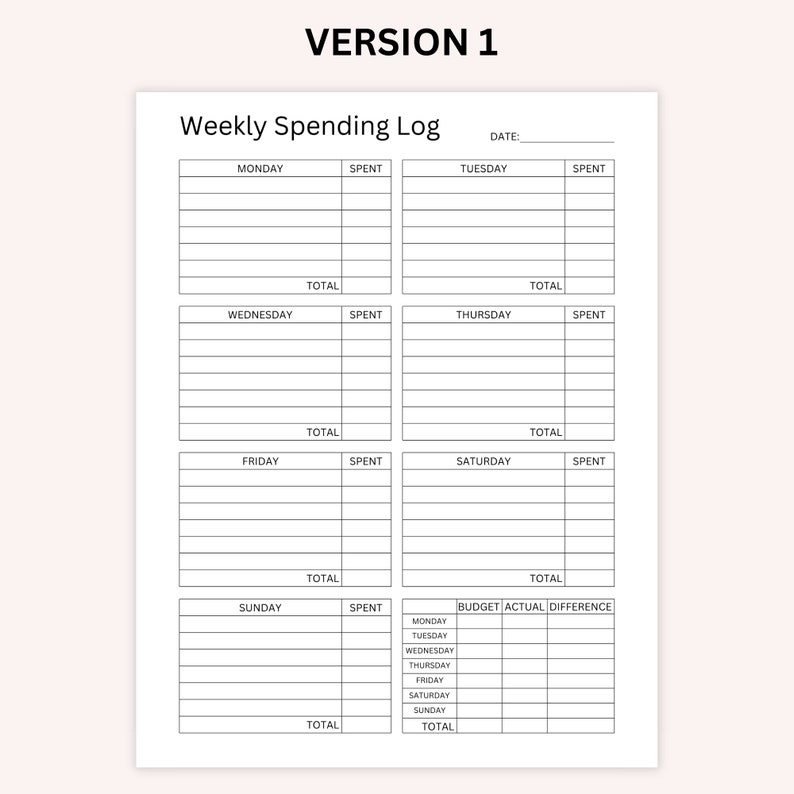 Printable Weekly Spending Log, Expense Tracker, Purchase Recorder ...