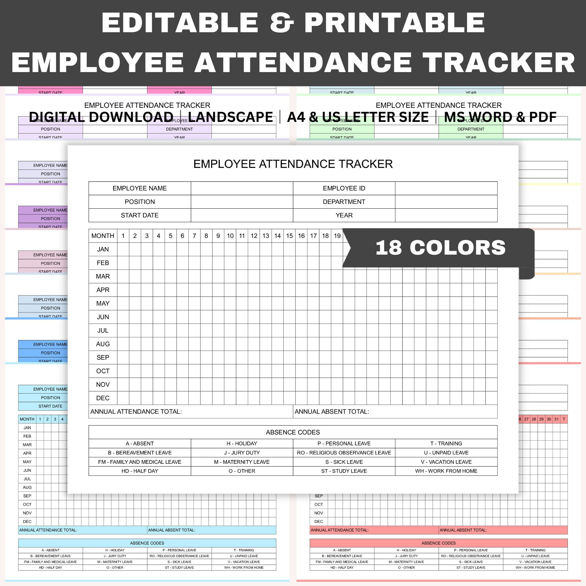 Editable Employee Attendance Tracker, Printable Daily Attendance Log ...