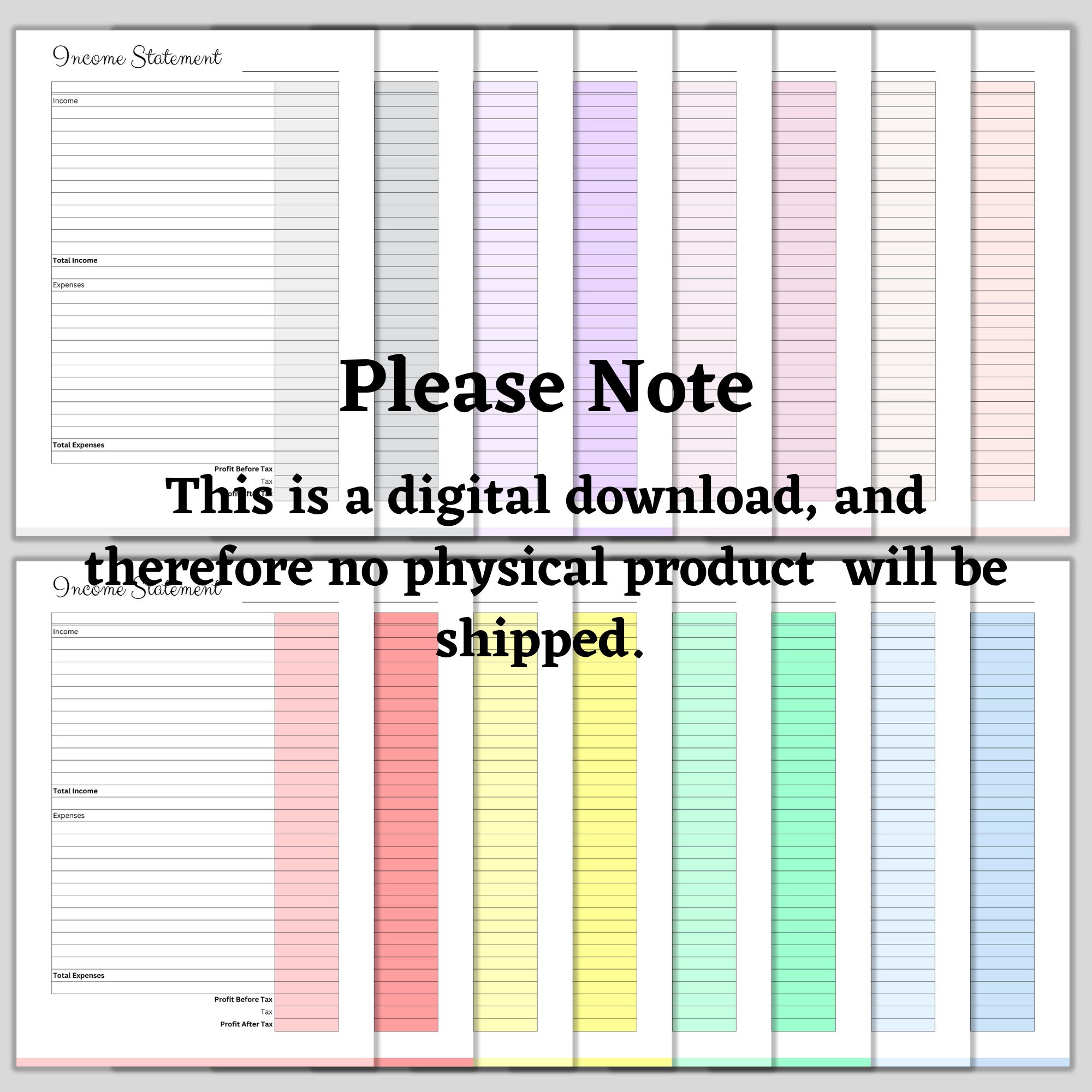 Printable Income Statement, Profit and Loss, Income, Expenses, Tax ...