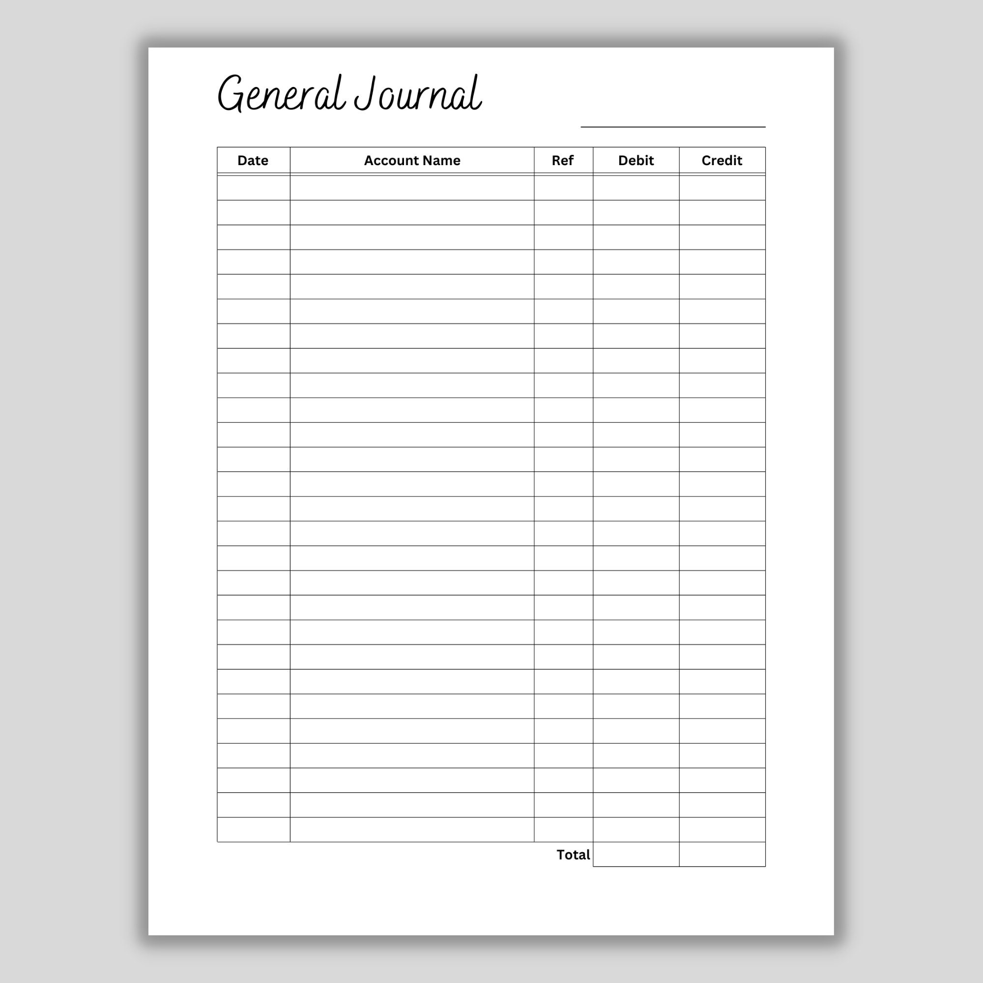 Printable General Journal, Accounting Ledger for Small Business, Log ...
