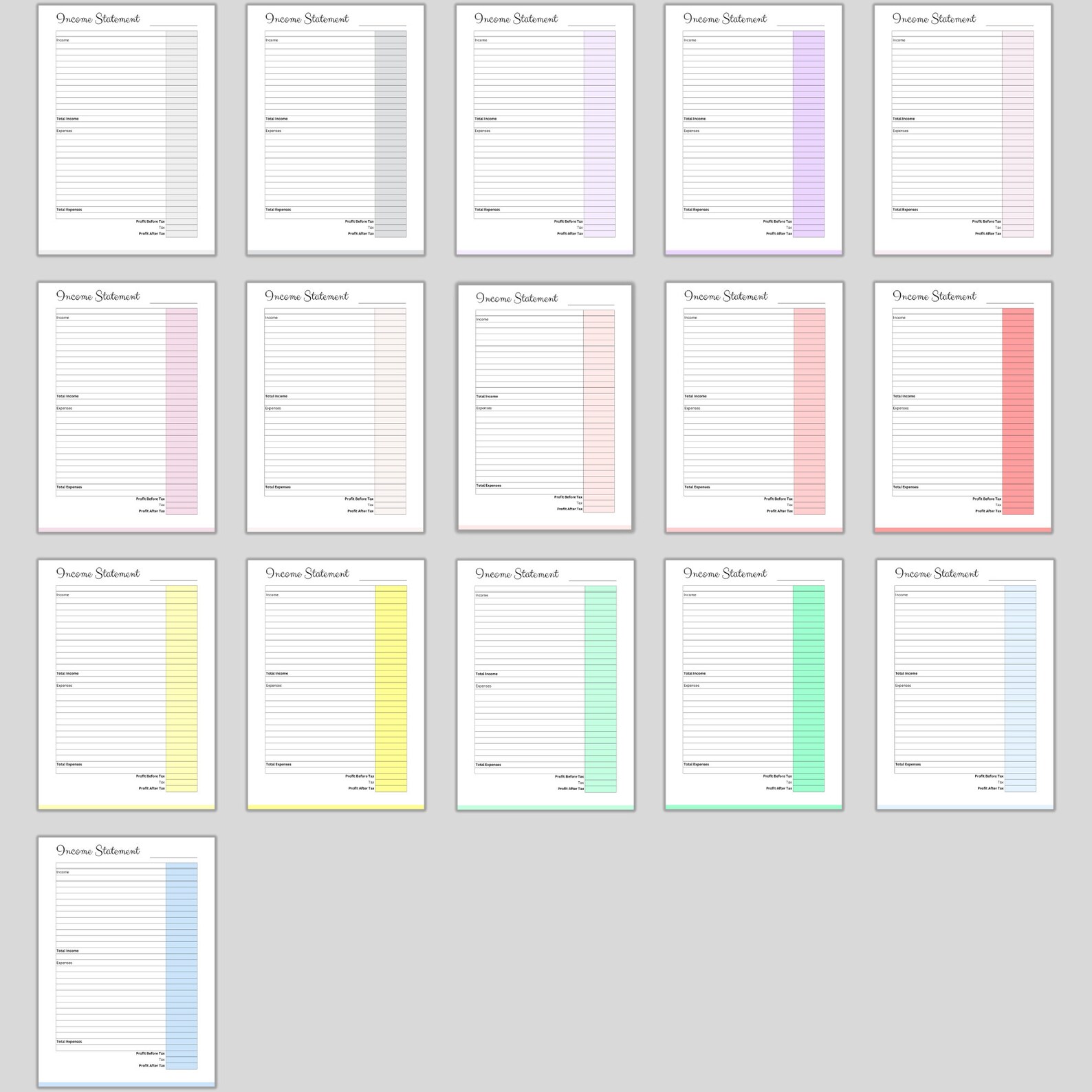 Printable Income Statement, Profit and Loss, Income, Expenses, Tax ...