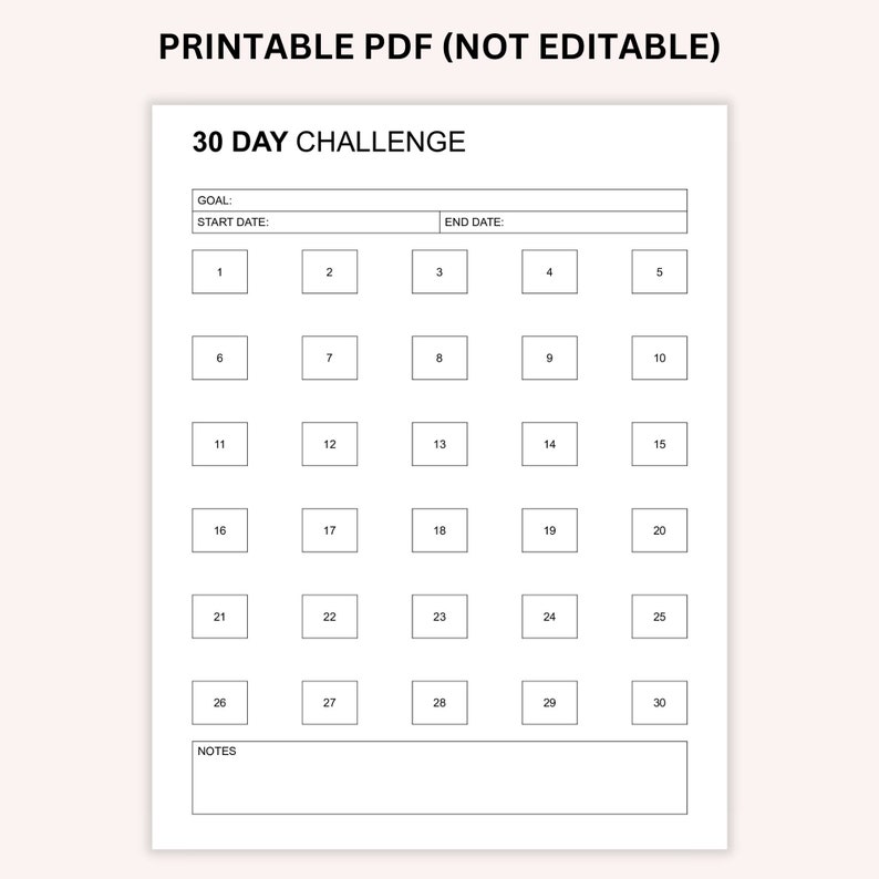 Editable 30 Day Challenge Tracker, 30 Day Goal Progress Tracker ...