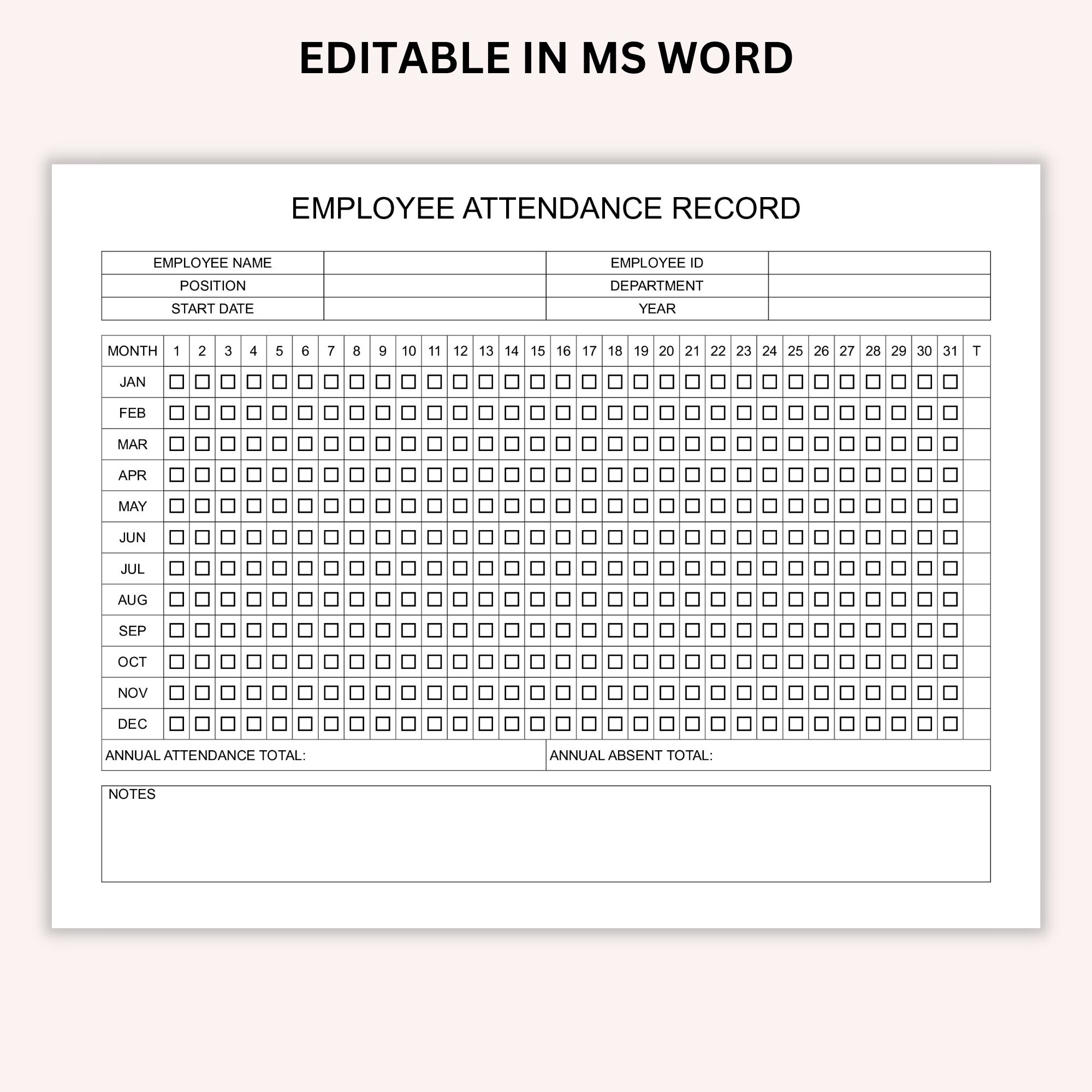 Editable Employee Attendance Record, Printable Absence Tracker ...