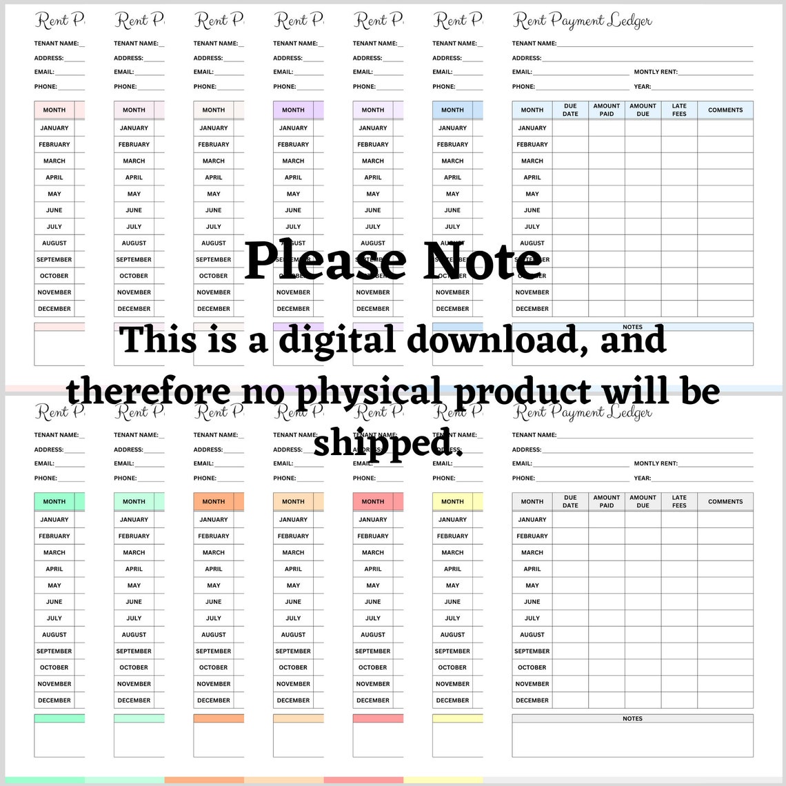 Printable Rent Payment Ledger, Monthly Rent Tracker, Rental Agreement ...