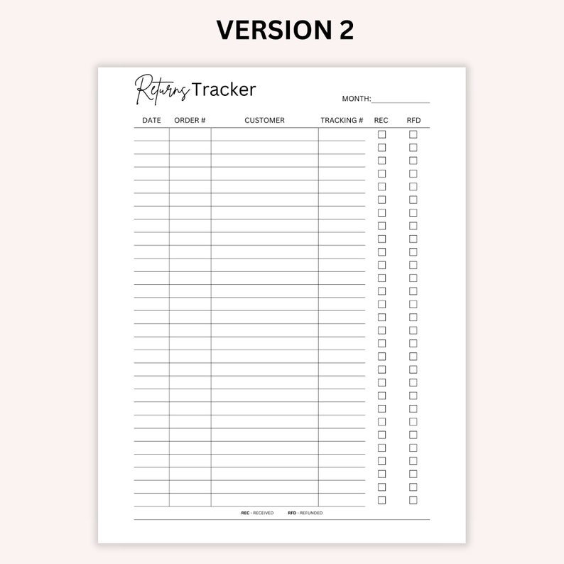 Printable Returns Tracker, Returns Template, Sales Tracking, Order ...