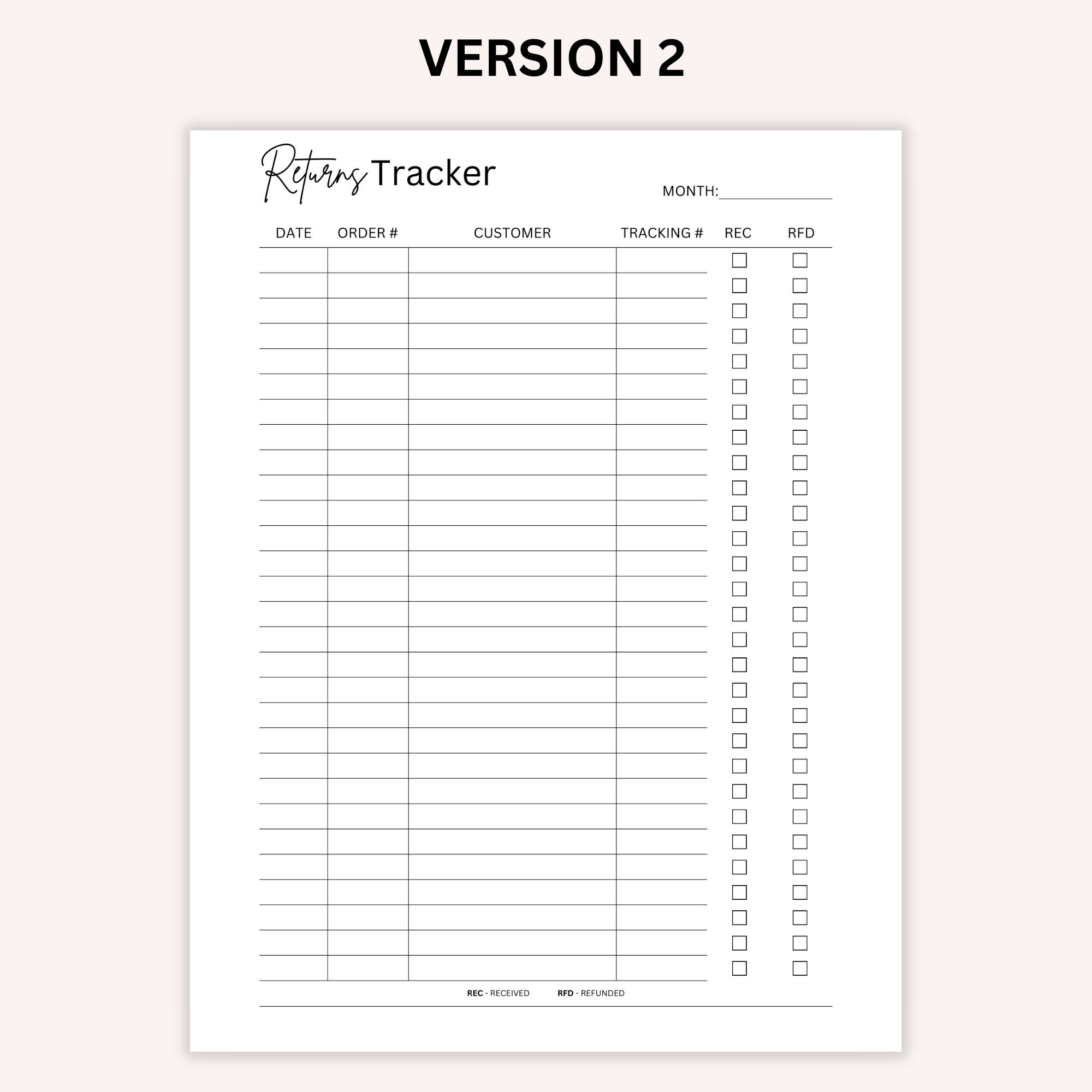 Printable Returns Tracker, Returns Template, Sales Tracking, Order ...