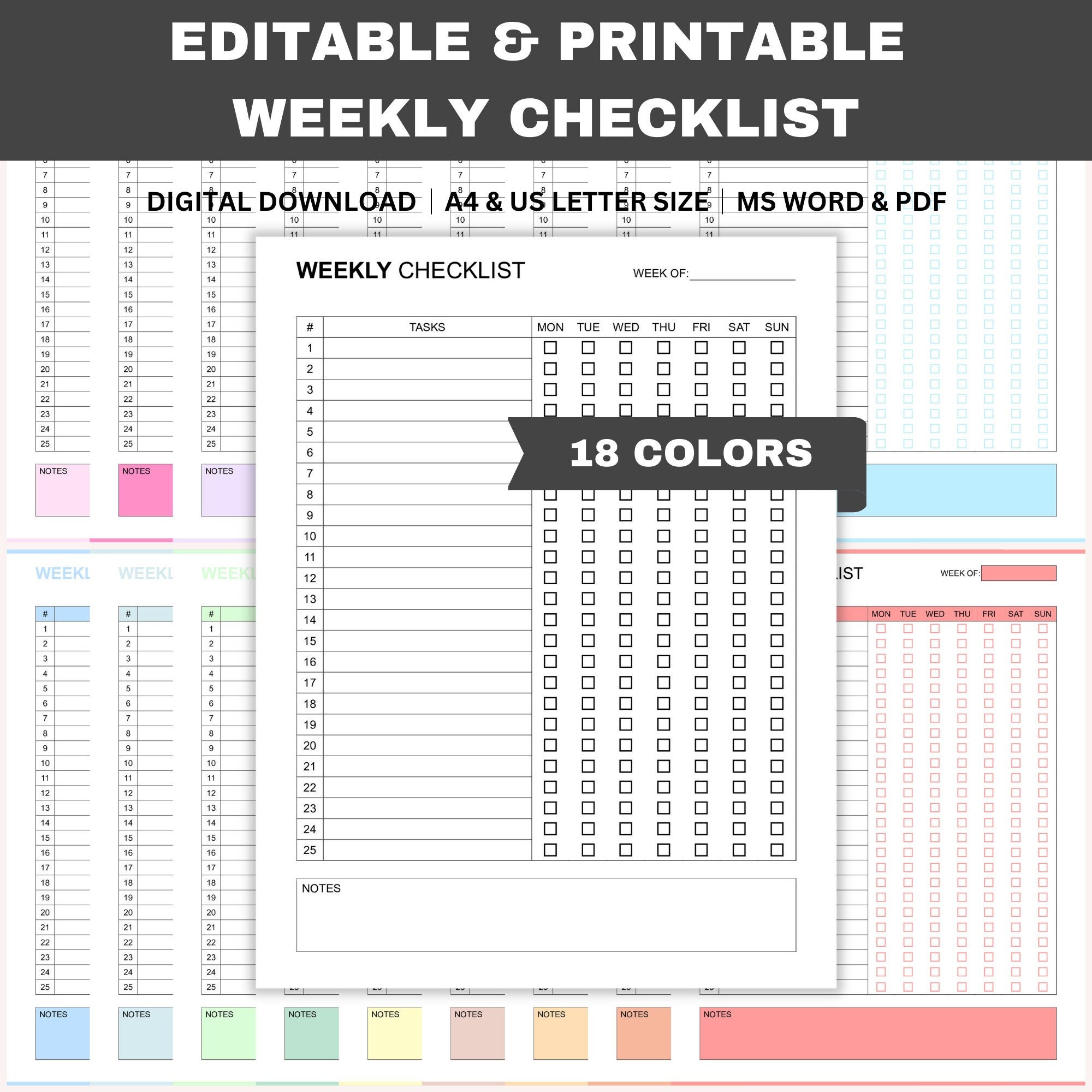 Editable Weekly Checklist, Printable Weekly to Do List, Weekly Task ...