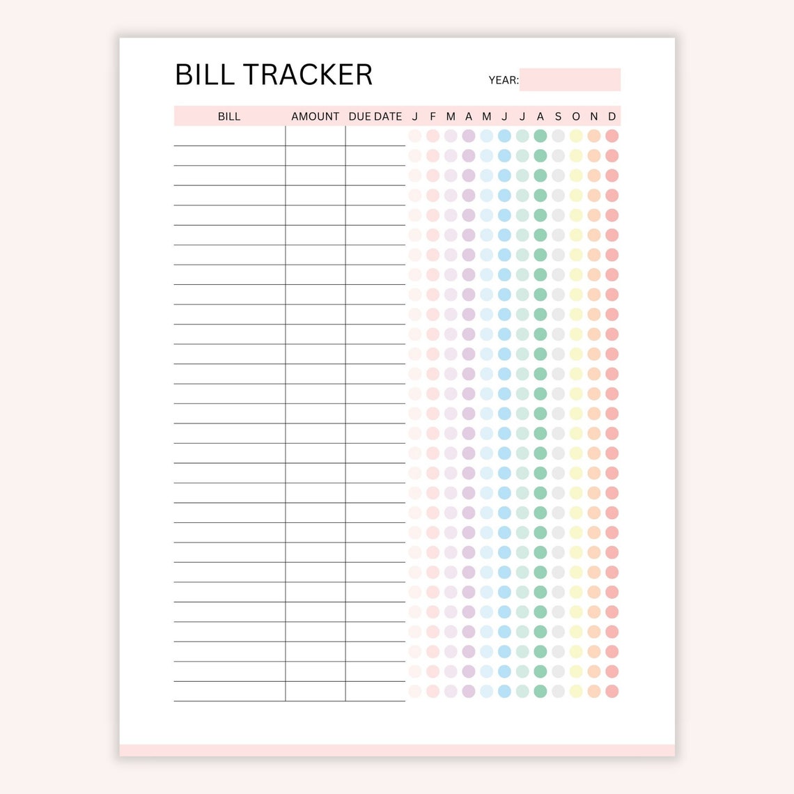 Printable Bill Tracker, Yearly Bill Tracker, Bill Log Checklist, Bill ...