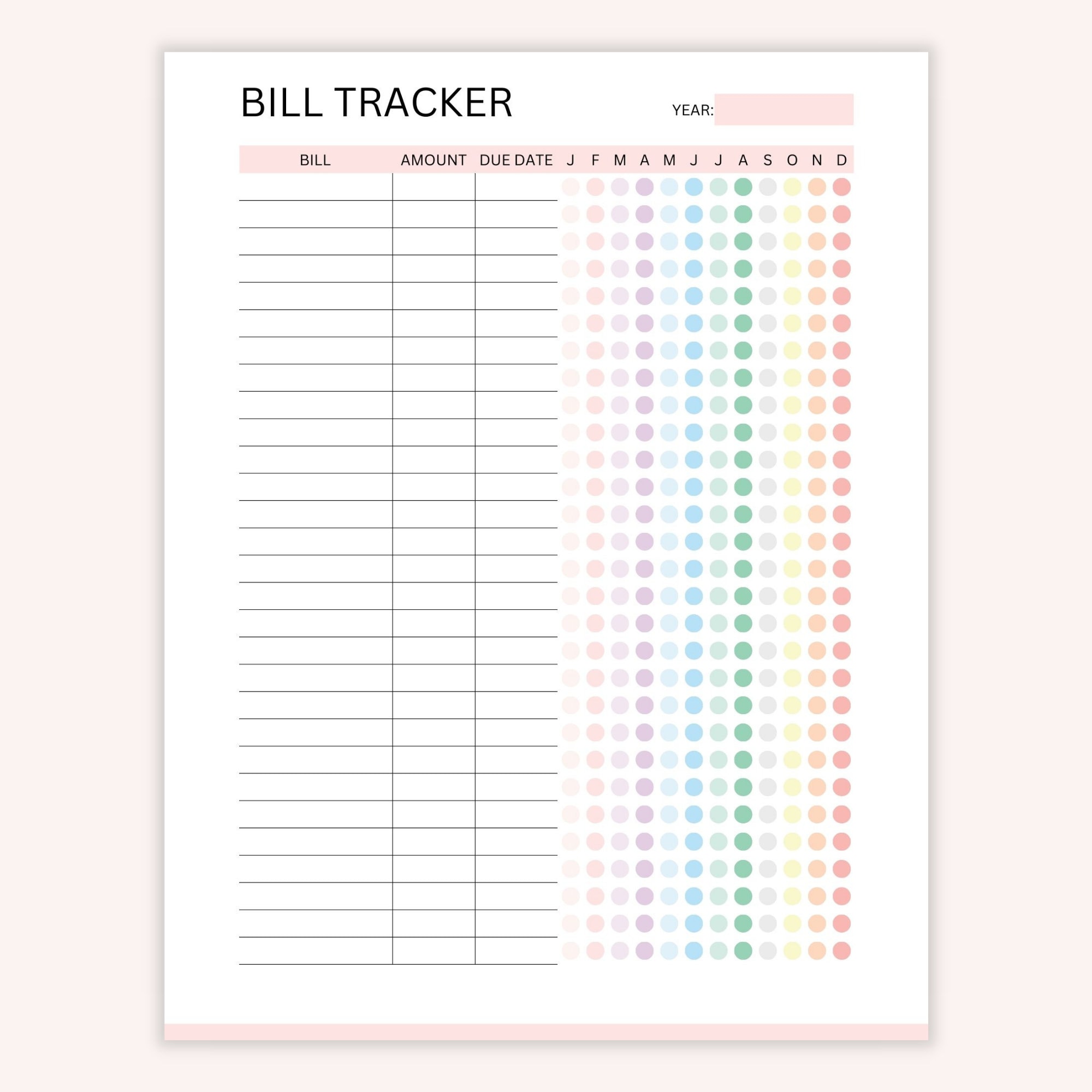 Printable Bill Tracker, Yearly Bill Tracker, Bill Log Checklist, Bill ...