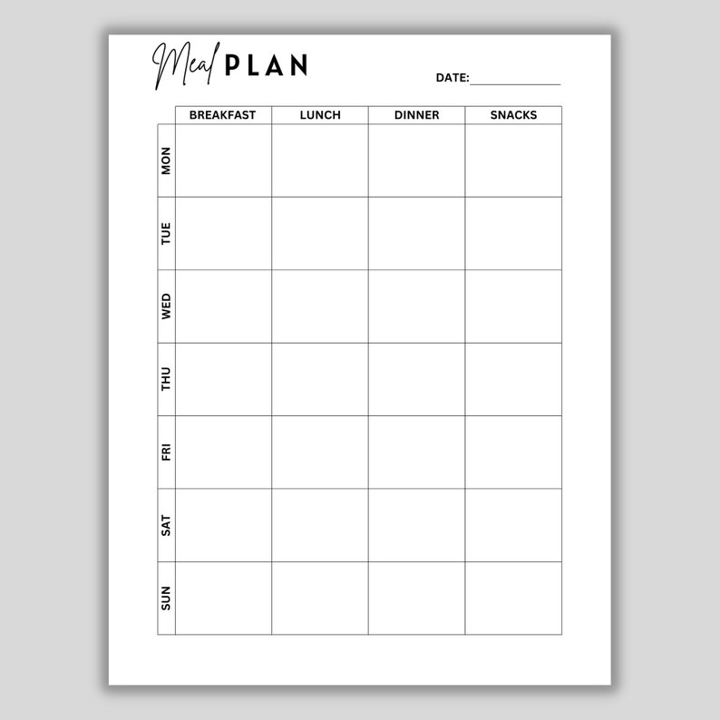 Printable Meal Plan Weekly Meal Planner Meal Tracker Food - Etsy