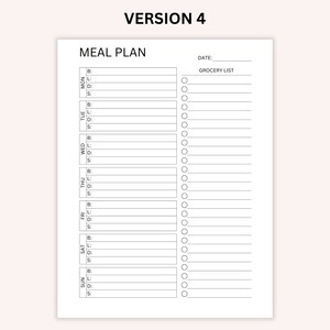 Printable Weekly Meal Planner With Grocery List, Shopping List, Grocery ...