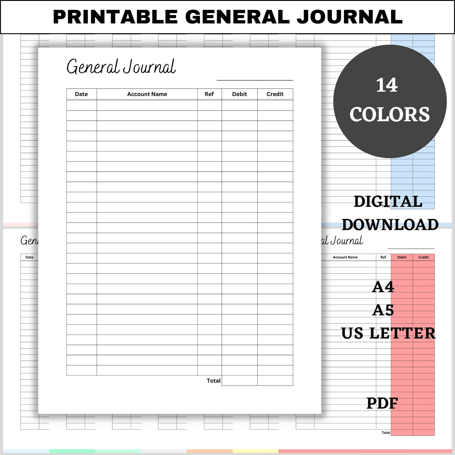 Printable General Journal, Accounting Ledger for Small Business, Log ...