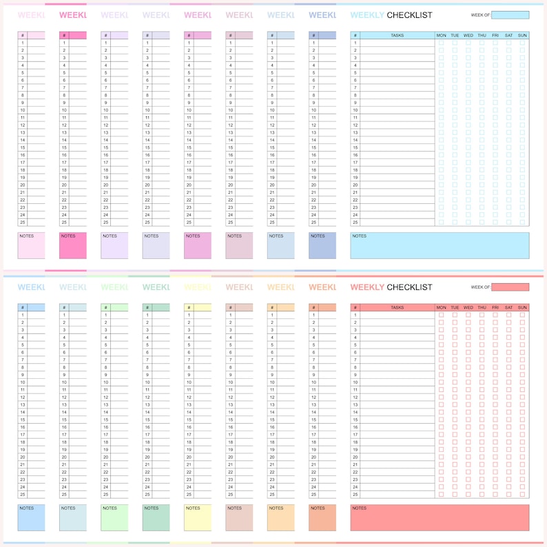 Editable Weekly Checklist, Printable Weekly to Do List, Weekly Task ...