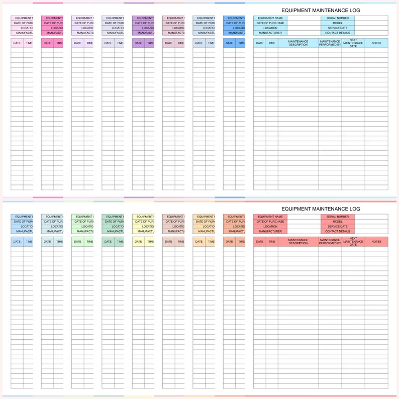 Editable Equipment Maintenance Log, Printable Maintenance Schedule ...
