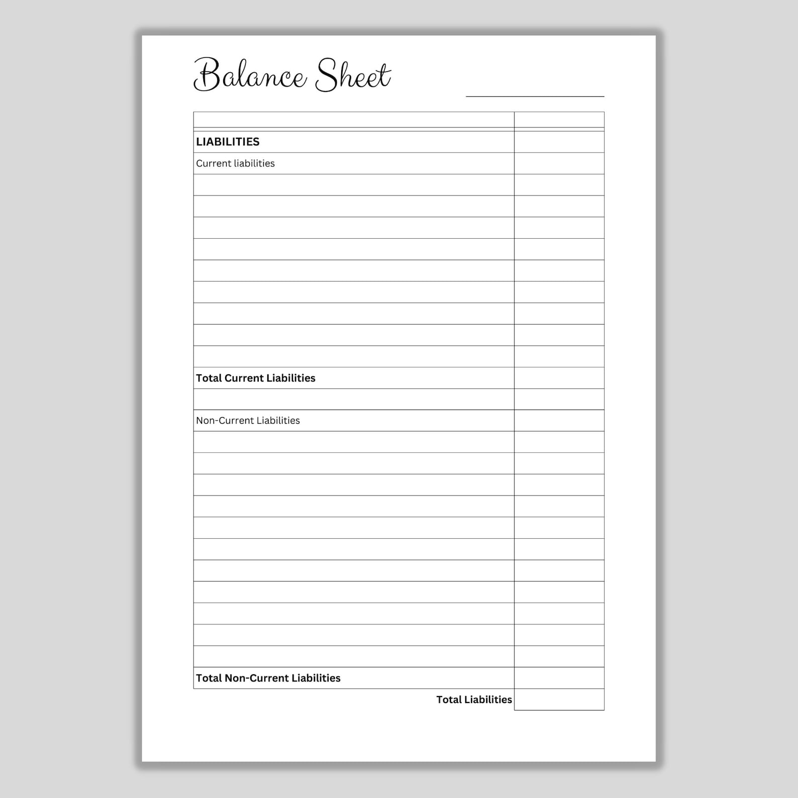 Printable Balance Sheet Template, Financial Statement, Assets ...