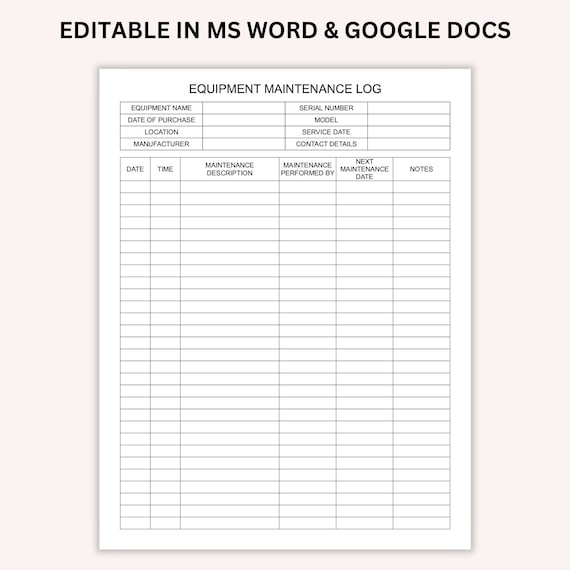 Daily Maintenance Log Sheet Template