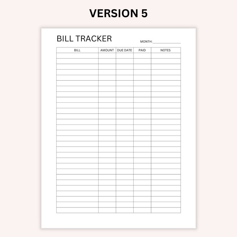 Printable Bill Tracker, Yearly Bill Payment, Expense Tracker, Bill Log ...