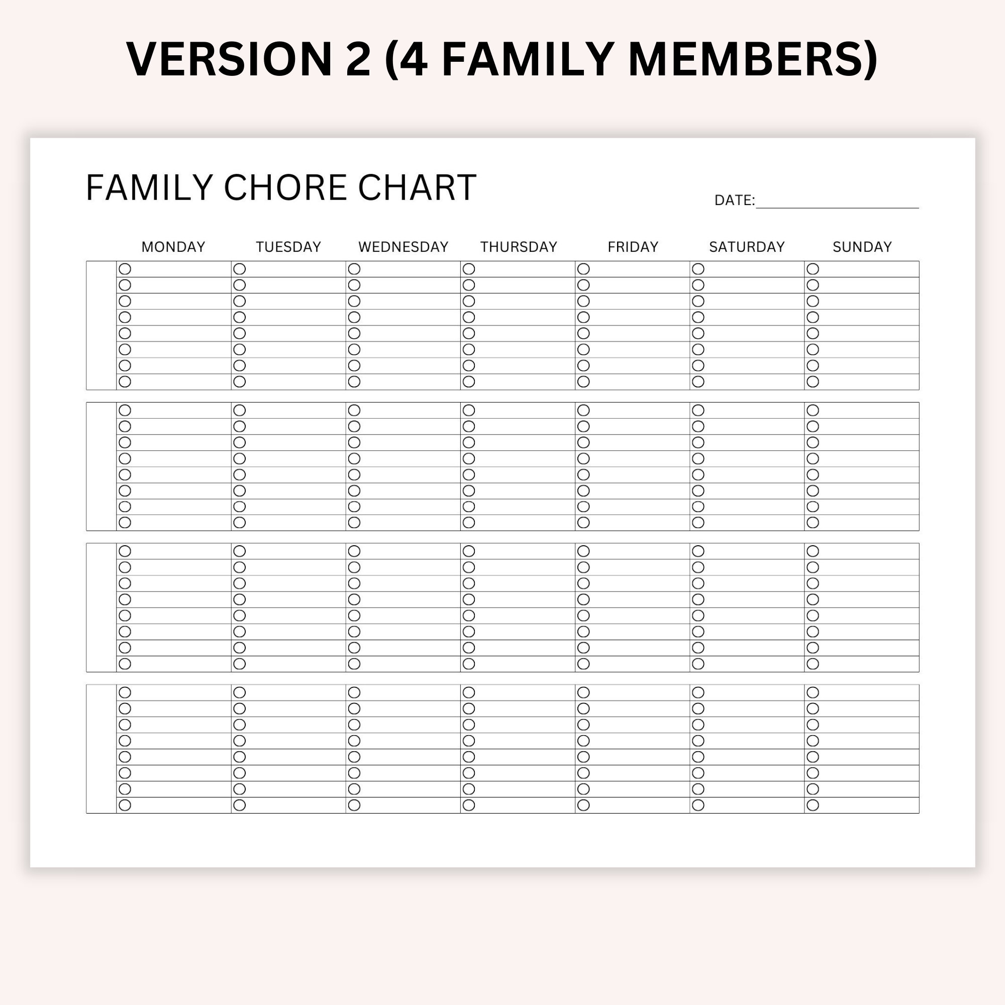 Printable Family Chore Chart, Weekly to Do List, Chore Checklist, Kids ...